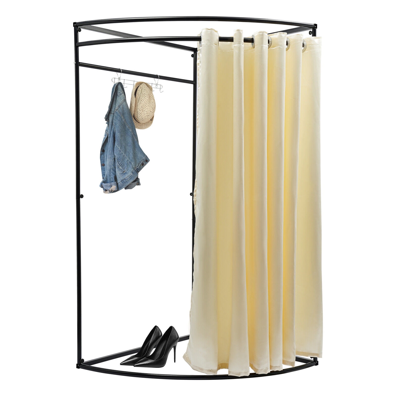 Dressing Room For Clothing Store, Fitting Room W/ Beige Curtain ...