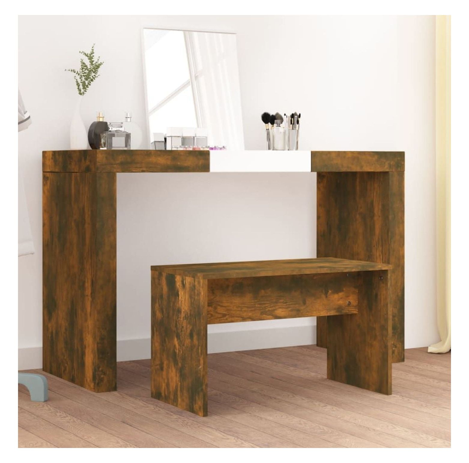 Dressing Stool Smoked Oak 27.6"x13.8"x17.7" Engineered Wood Brown ...