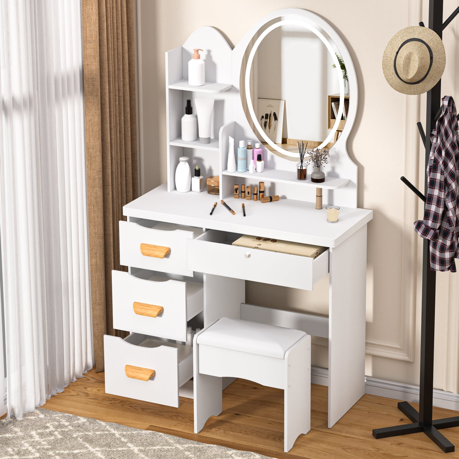 Dressing Table with Brightness Adjustment 3-colored Light, Bedroom ...