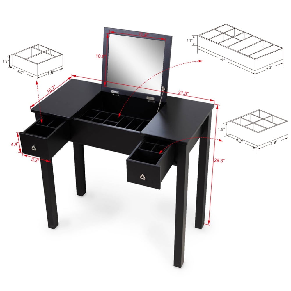Dressing Table Set with 3 Colours LED Lights, Flip-up Mirror and 2 ...
