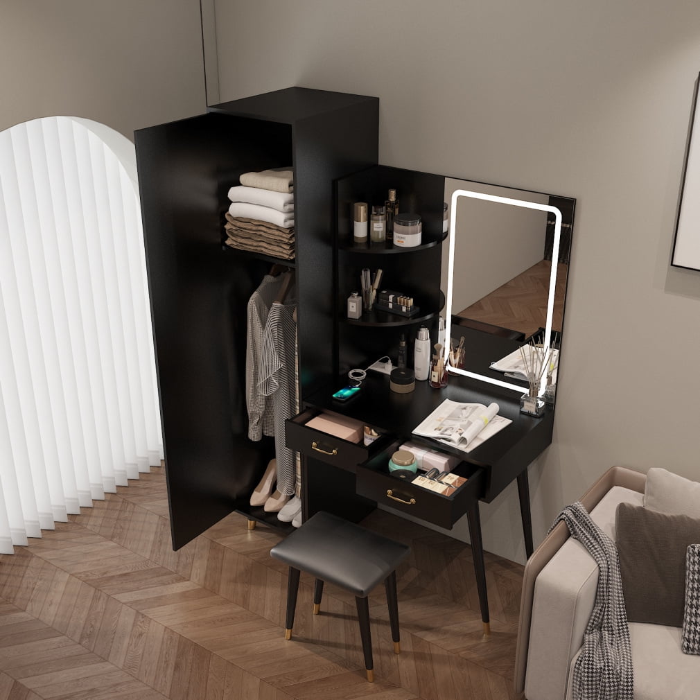 Dressing Table Set, Modern Makeup Vanity Table and Slim Armoire ...