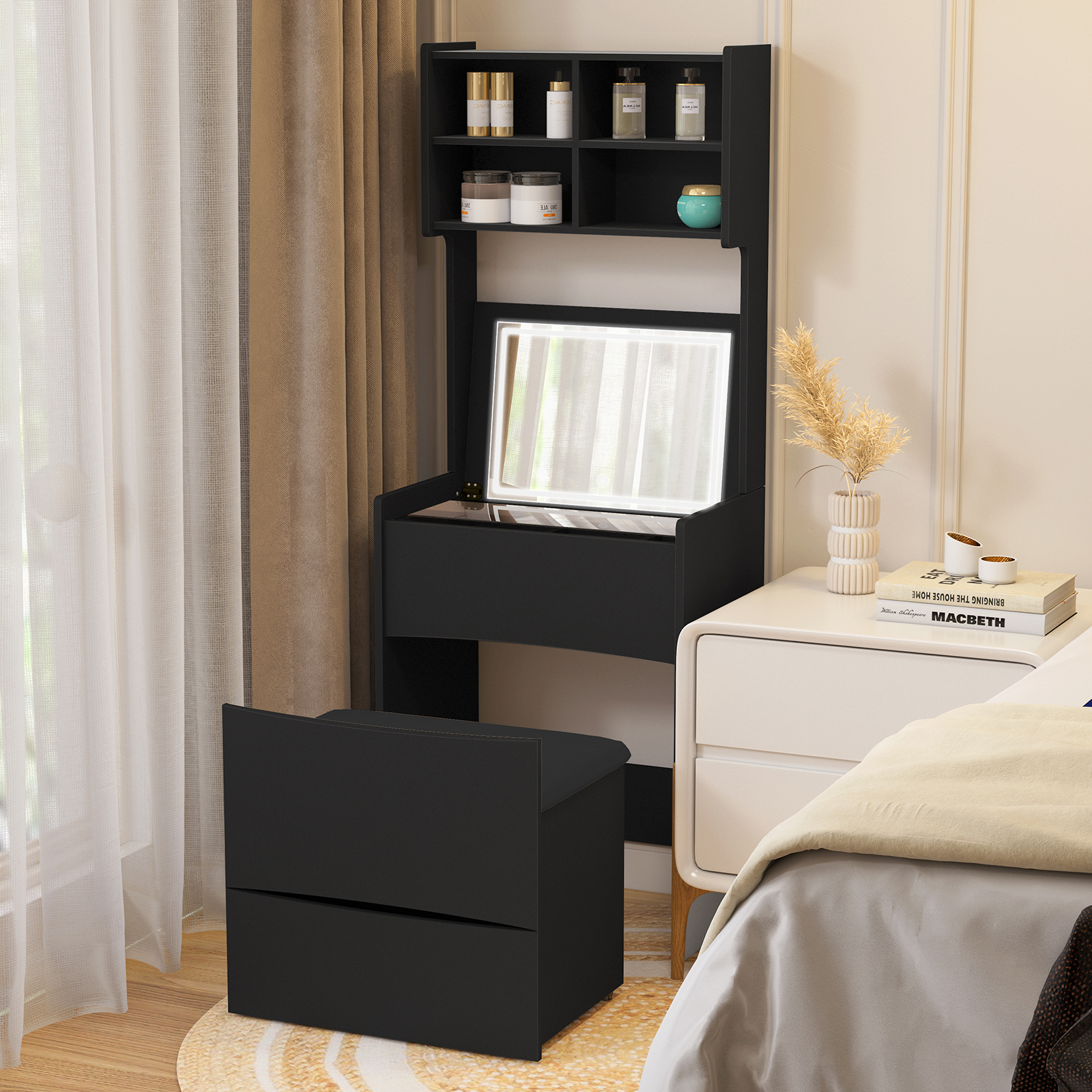 Dressing Table With Flip Top LED Lighted Mirror, Utility Makeup Vanity ...