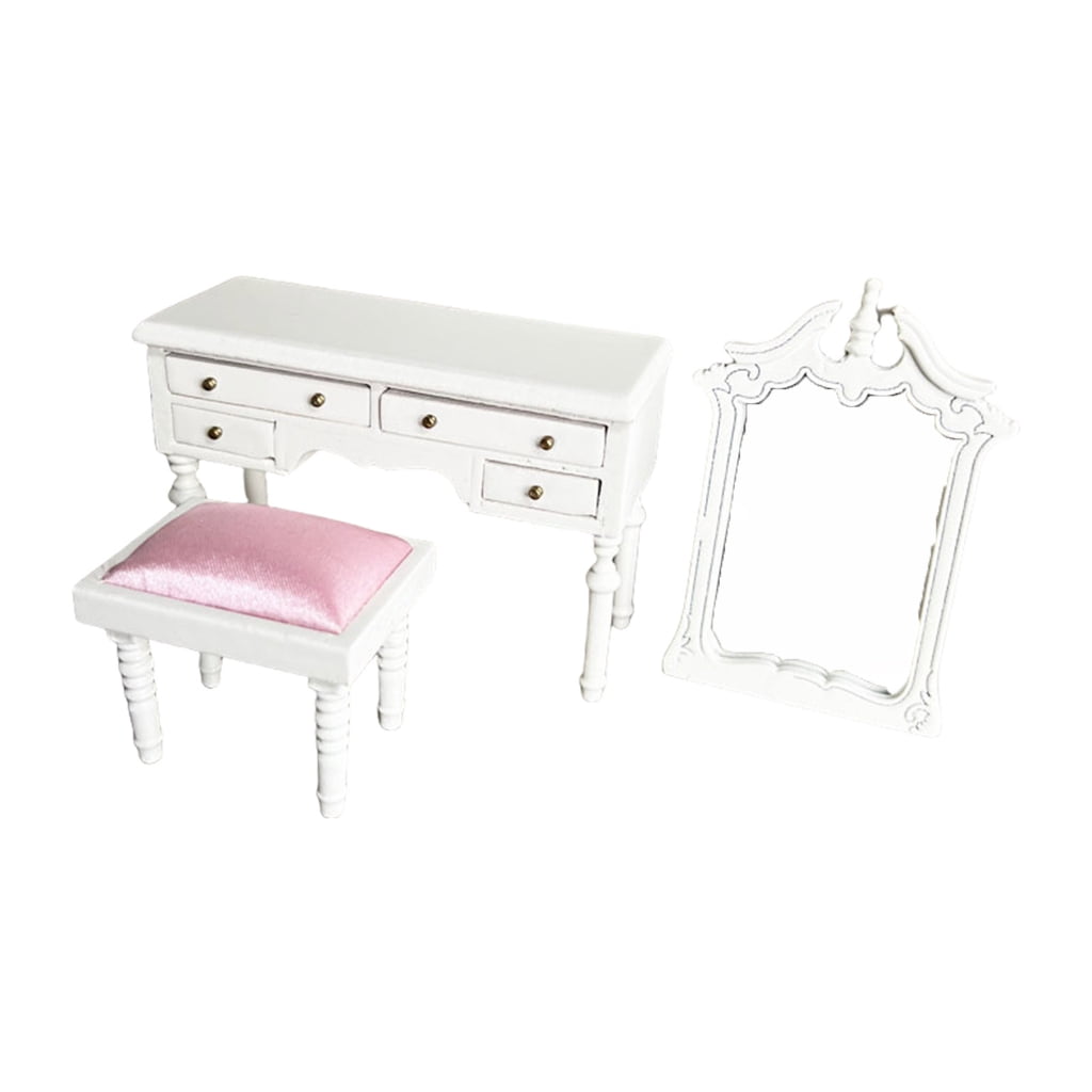 Dressing Table for Doll House Stool Decorative Toy Figure Display ...