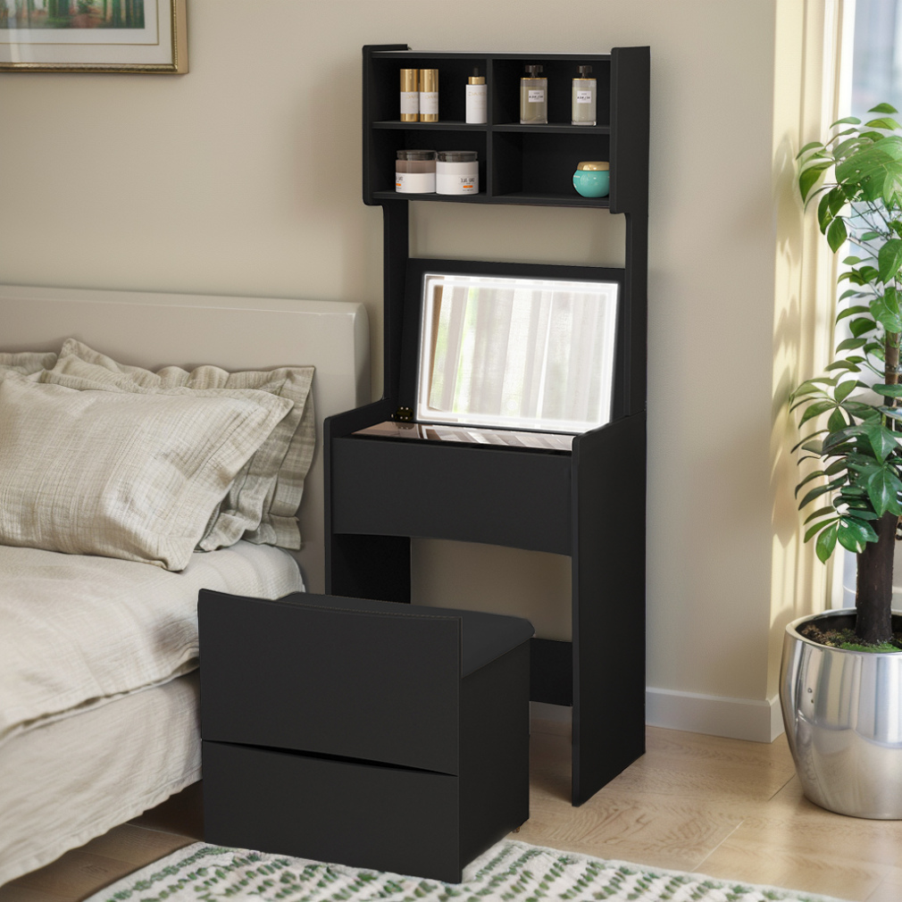 Dressing Table with Flip Top and LED Illuminated Mirror, Dresser for ...