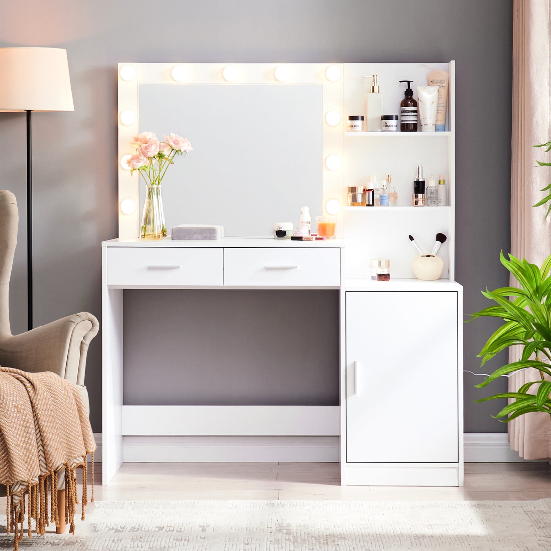 Dressing Table with Mirror | 3 Lighting Modes in Bedroom Scenario | MDF ...