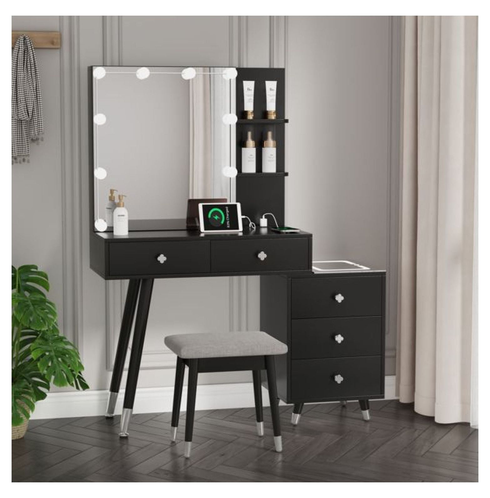 Dressing Table with Mirror & LED Lights, 5 Drawers Makeup Vanity Set ...