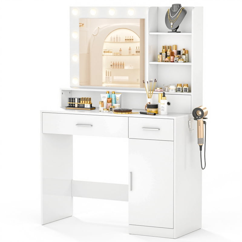 Dressing Table with Mirror and Light, Adjustable Brightness Dressing ...