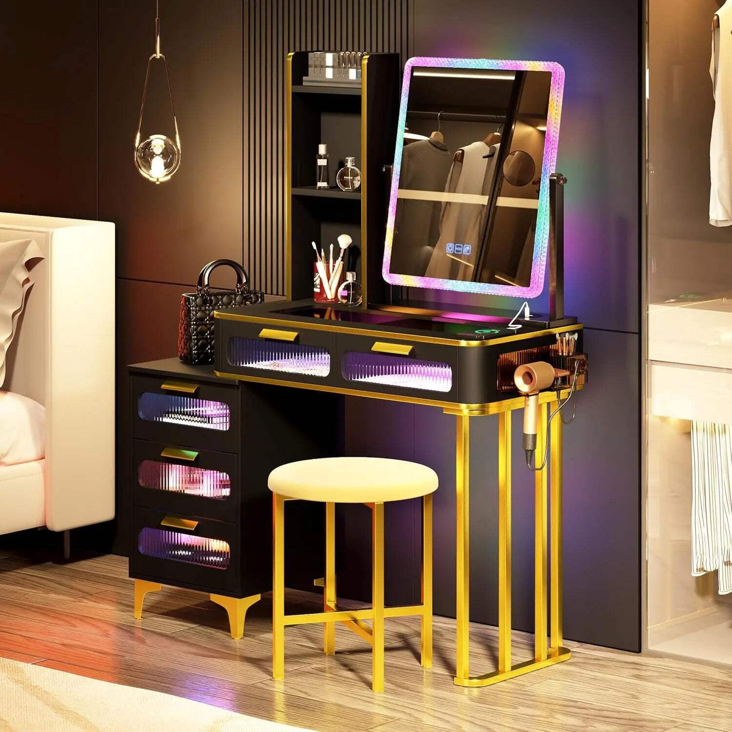 Dressing table with mirror and light, Dressing table set with USB ...