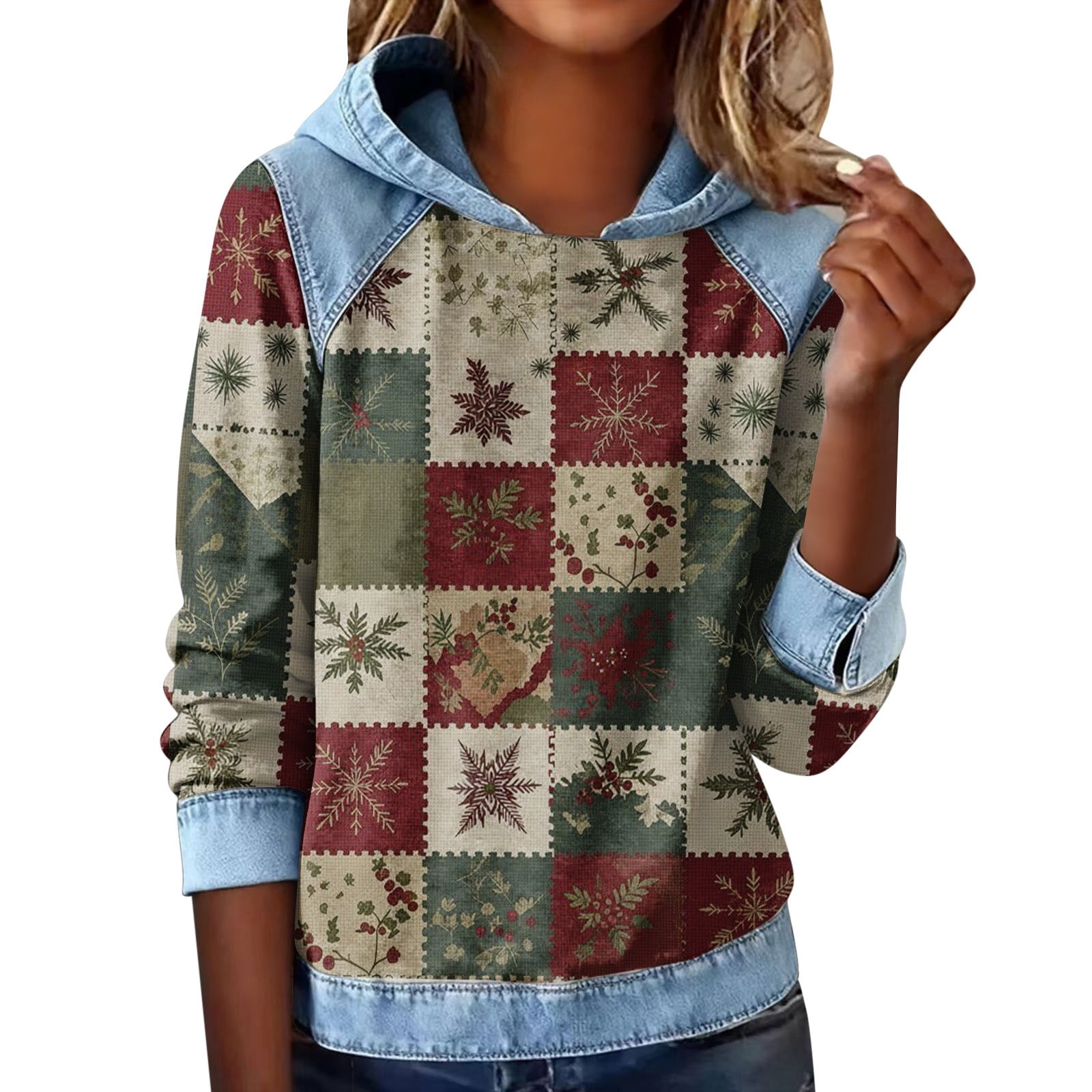 Dressy Blouse for Women, Casual Retro Essentials Hoodie Women's Denim ...