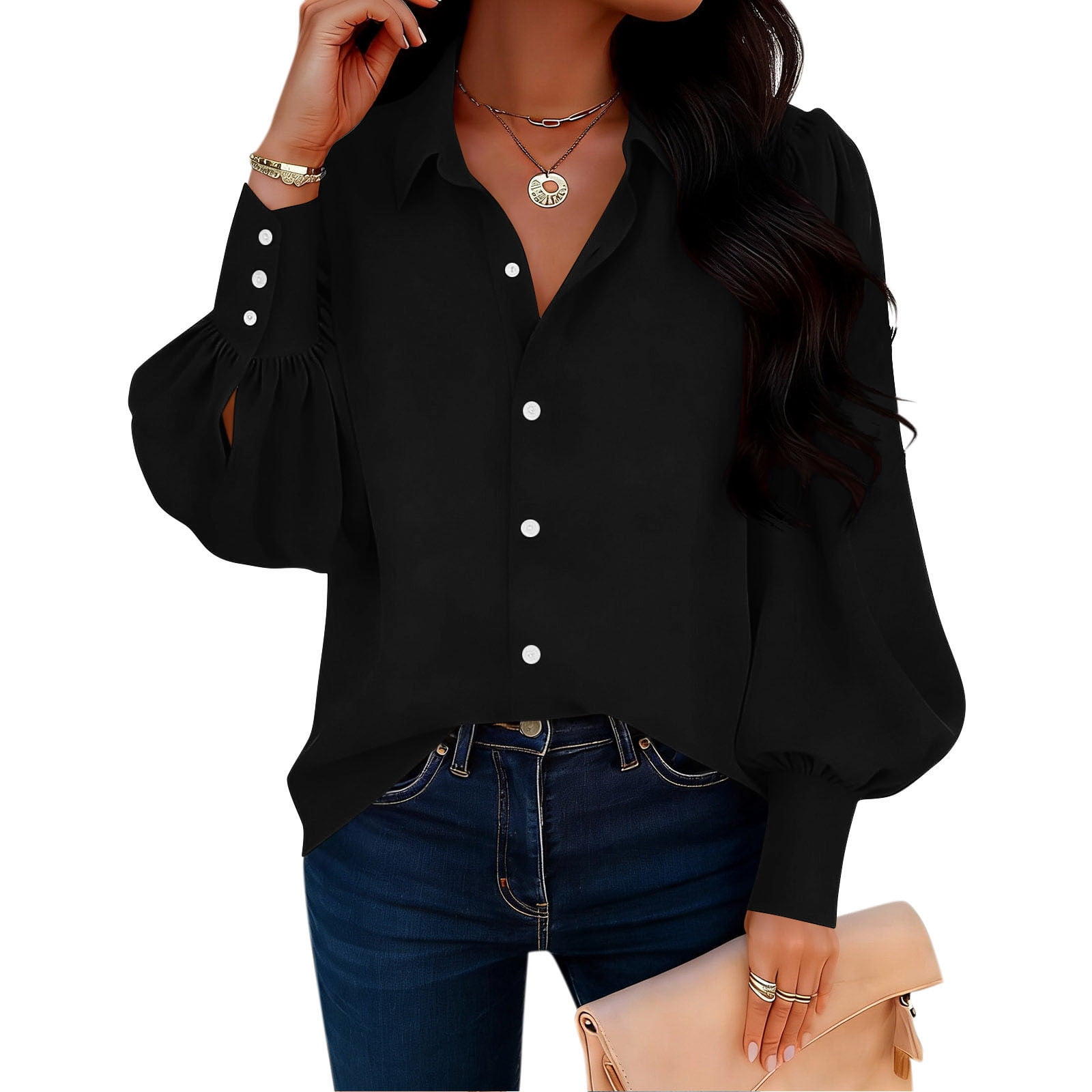 Dressy Blouses for Women Long Puff Sleeve with Cuff Buttons,Durable ...