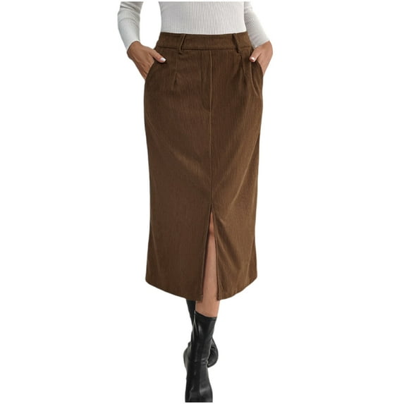 Dressy Casual Corduroy Skirts Womens Split Business Work Pencil Skirts ...