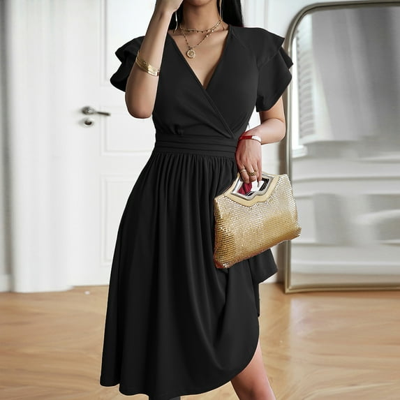 Dressy Dresses For Women Women's Wrap V Neck Short Sleeve Midi Dress ...