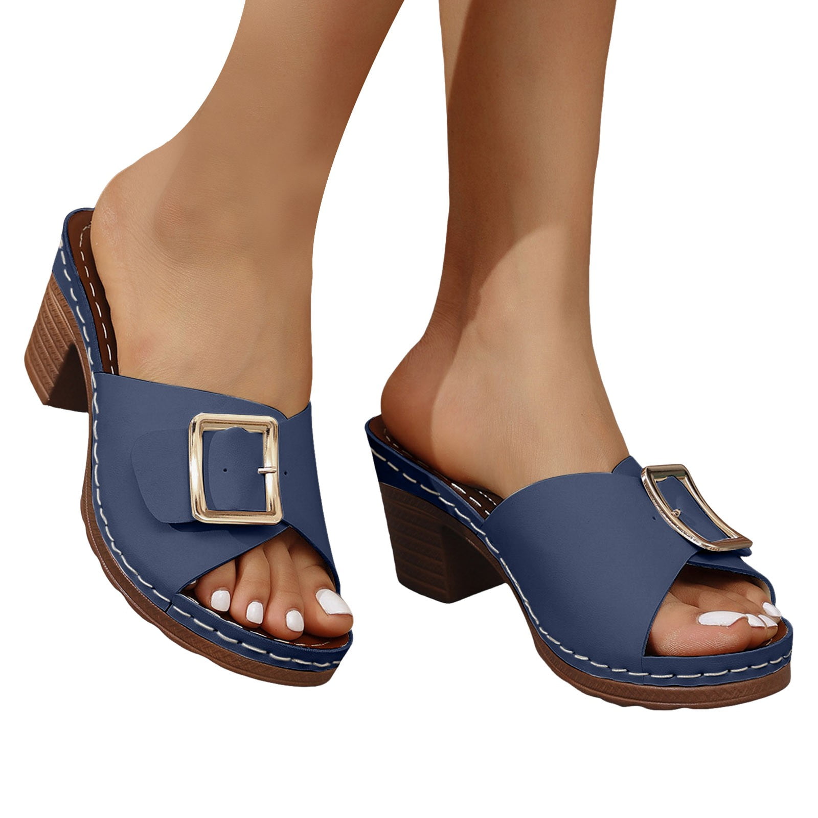 Dressy High Heels Slippers Sandals for Women 2025 Trendy Leather Square ...