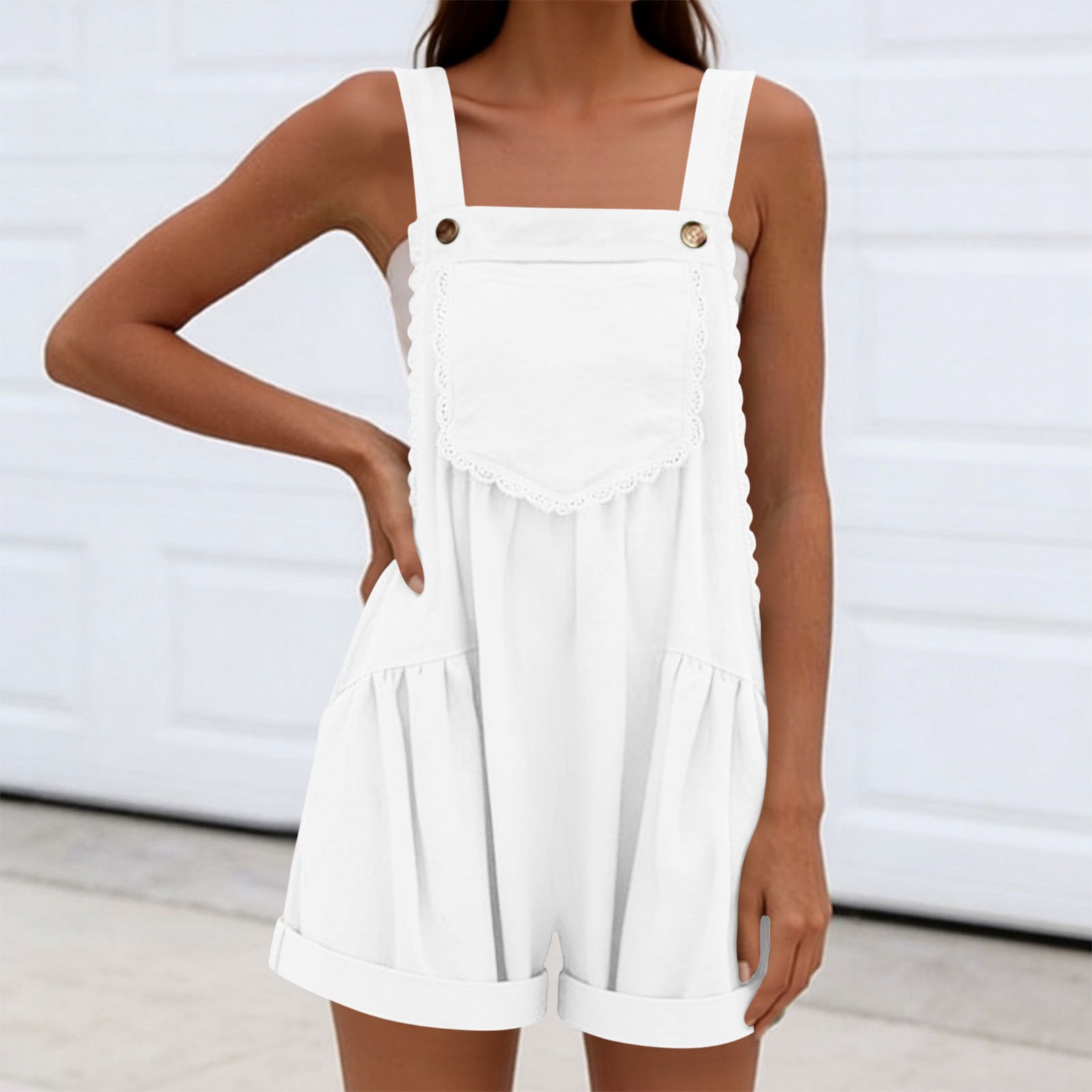 Dressy Jumpsuit Women's Squares Neck Overalls Romper, Adjustable Strap ...