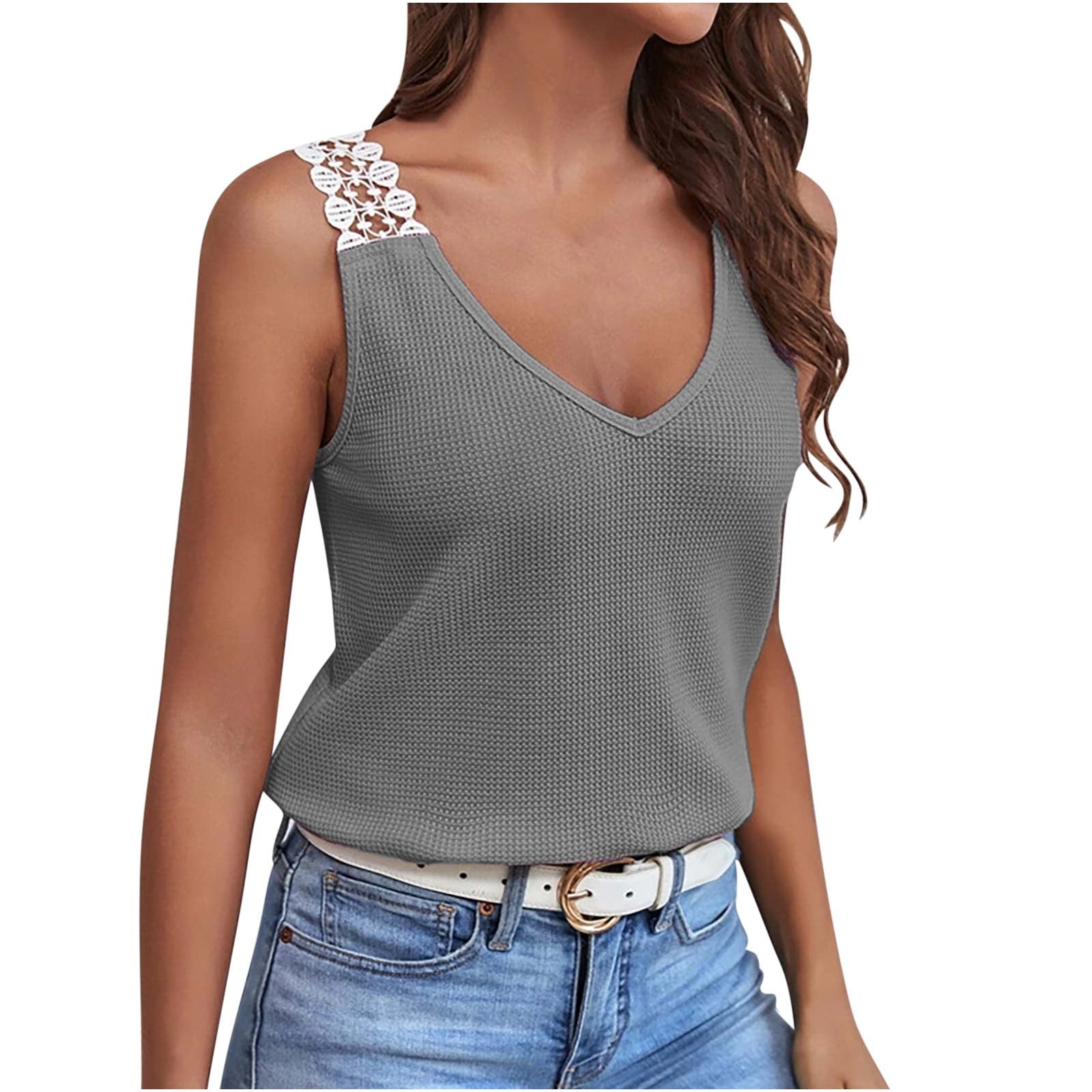 Dressy Knit Tanks Top for Women Thick Lace Strap T-Shirt Summer ...