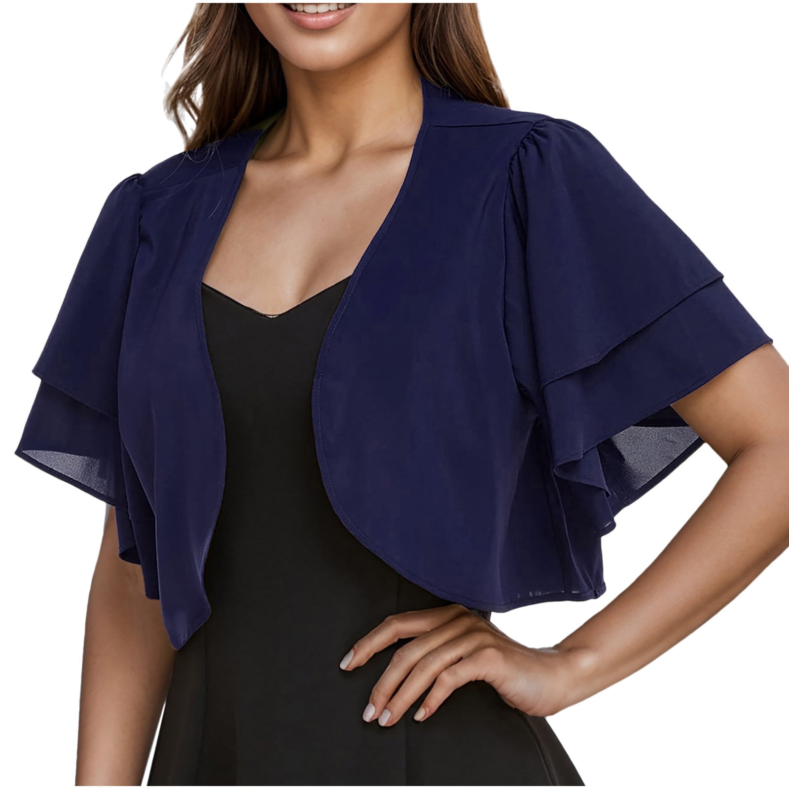 Dressy Ruffle Bolero for Women Short Sleeve Shrugs Lightweight Open ...
