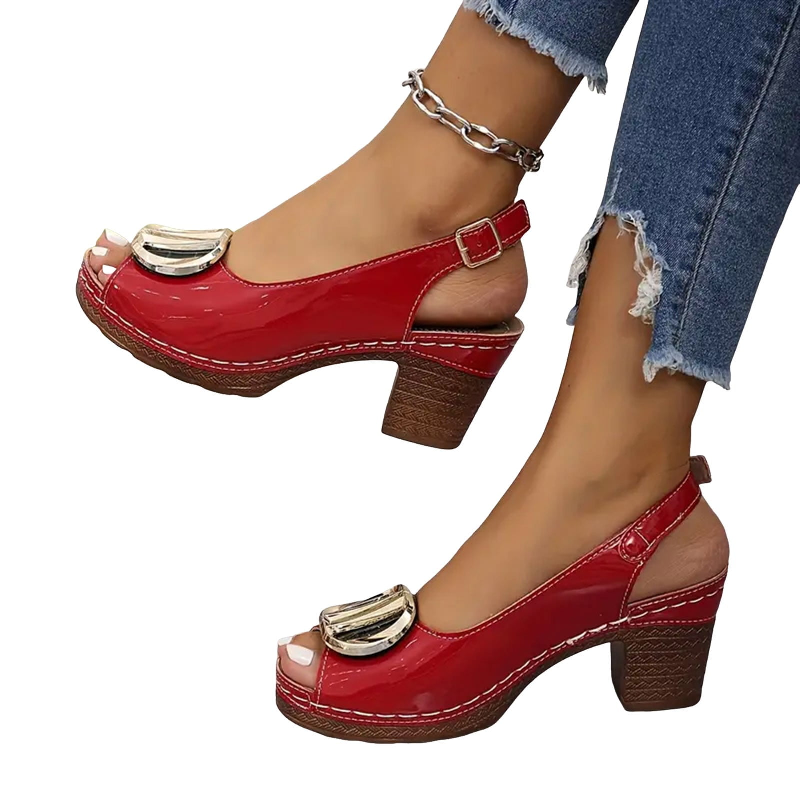 Dressy Sandals for Women Ladies 2025 Fashion Leather Peep Open Toe High ...