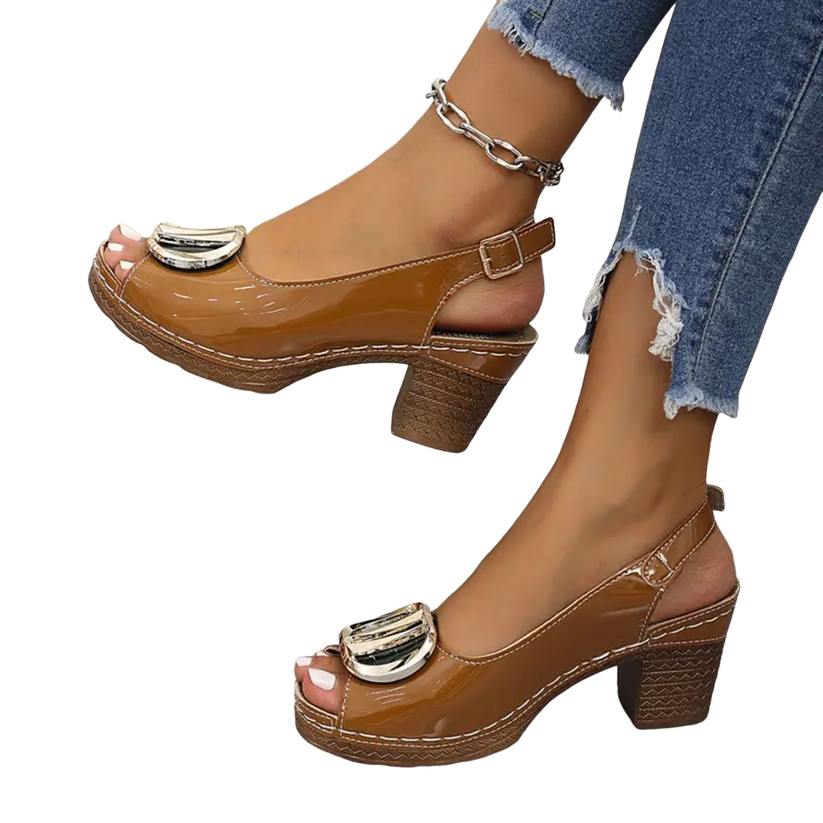 Dressy Sandals for Women Ladies 2025 Fashion Leather Peep Open Toe High ...
