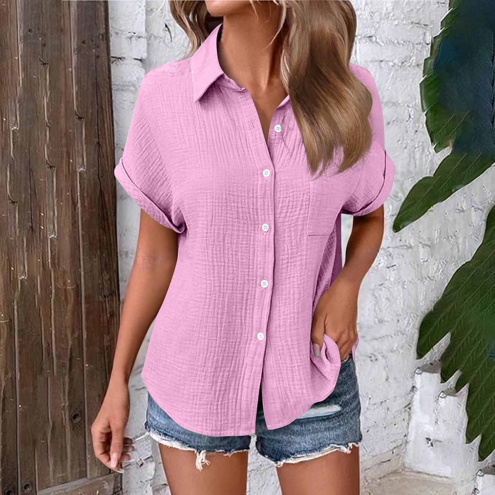 Dressy Shirts for Women Casual Short Sleeve Button Down Open Front ...