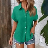Dressy Shirts for Women Casual Short Sleeve Button Down Open Front ...