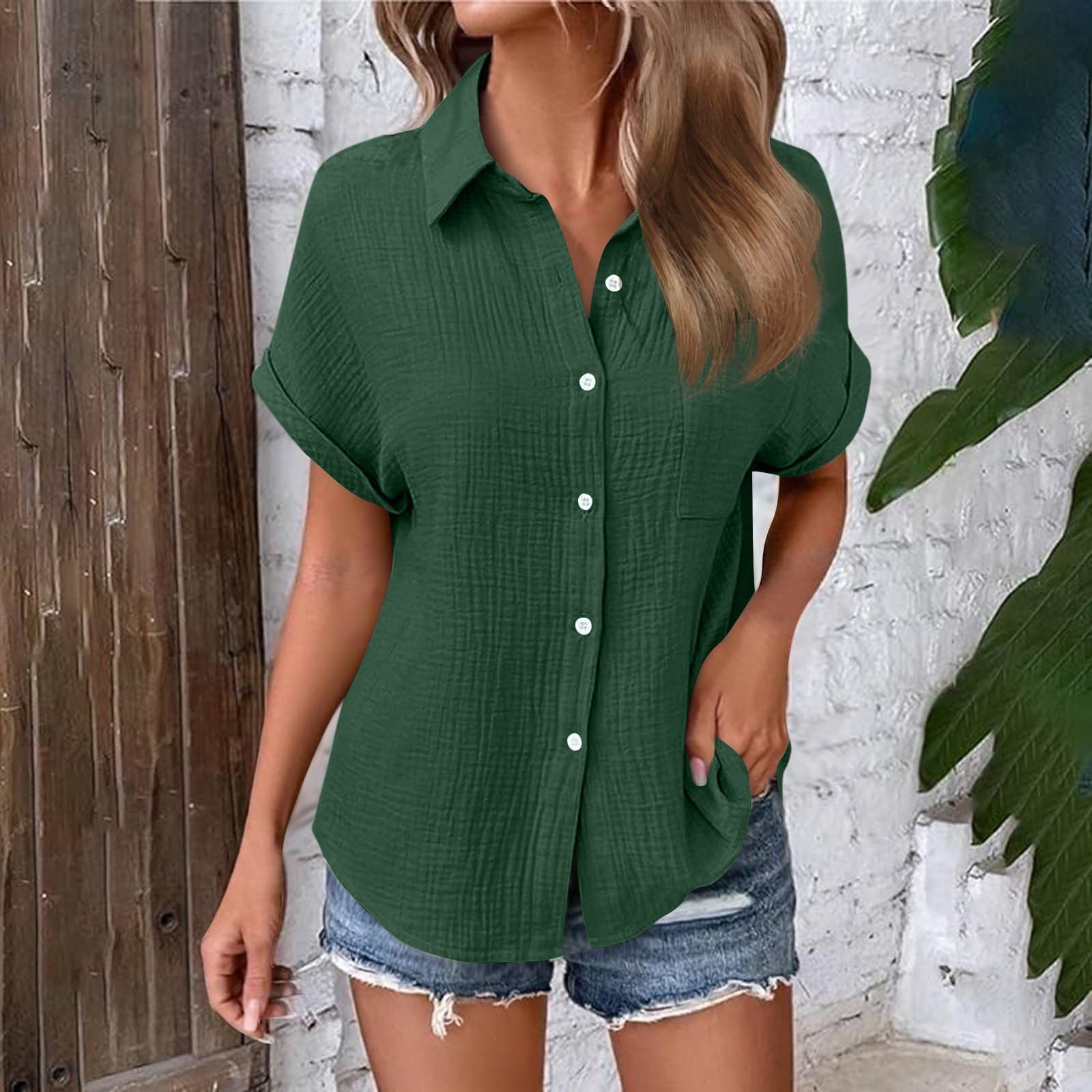 Dressy Shirts for Women Casual Short Sleeve Button Down Open Front ...