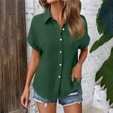 Dressy Shirts for Women Casual Short Sleeve Button Down Open Front ...