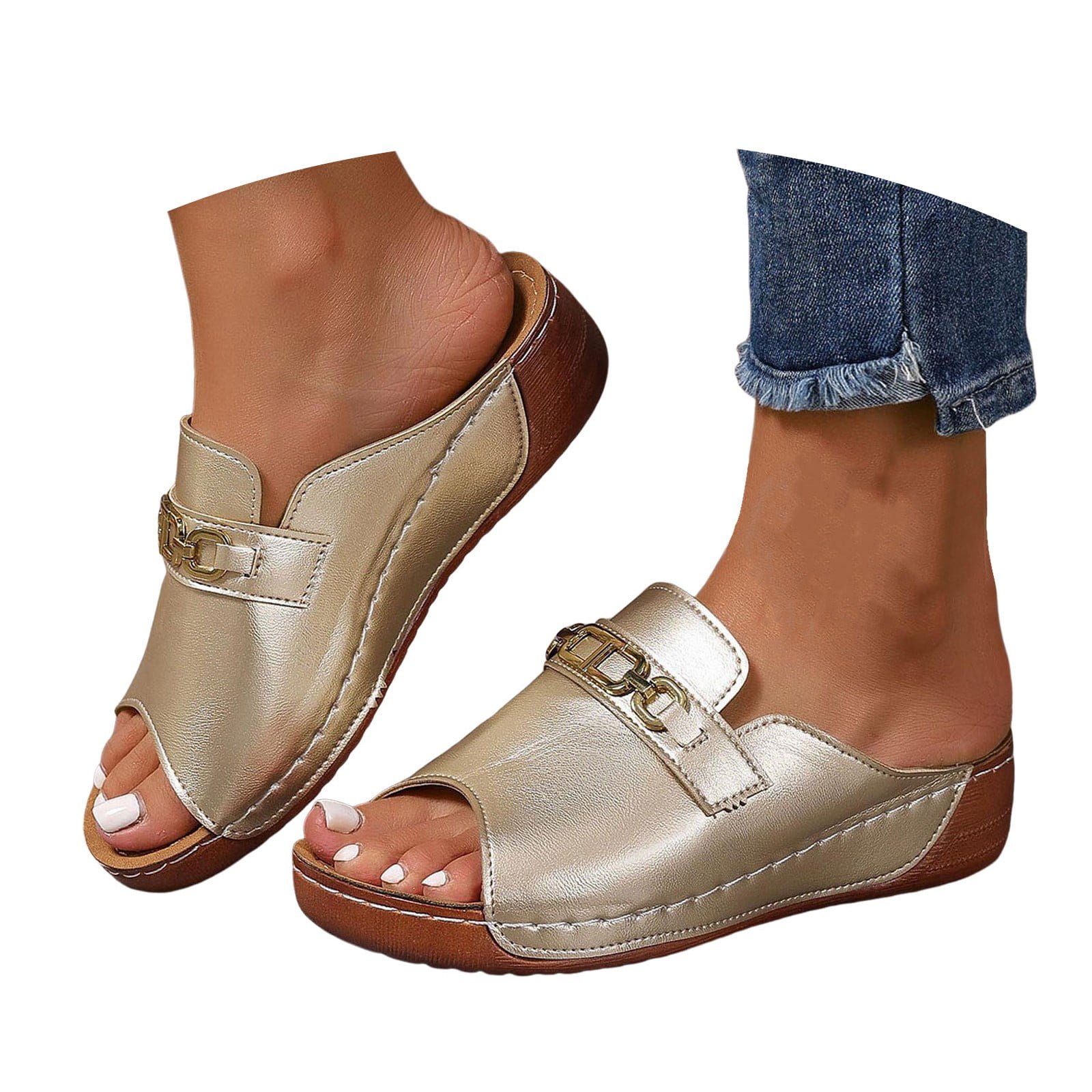 Dressy Slides Sandals for Women Ladies 2025 Fashion Leather Open Toe ...