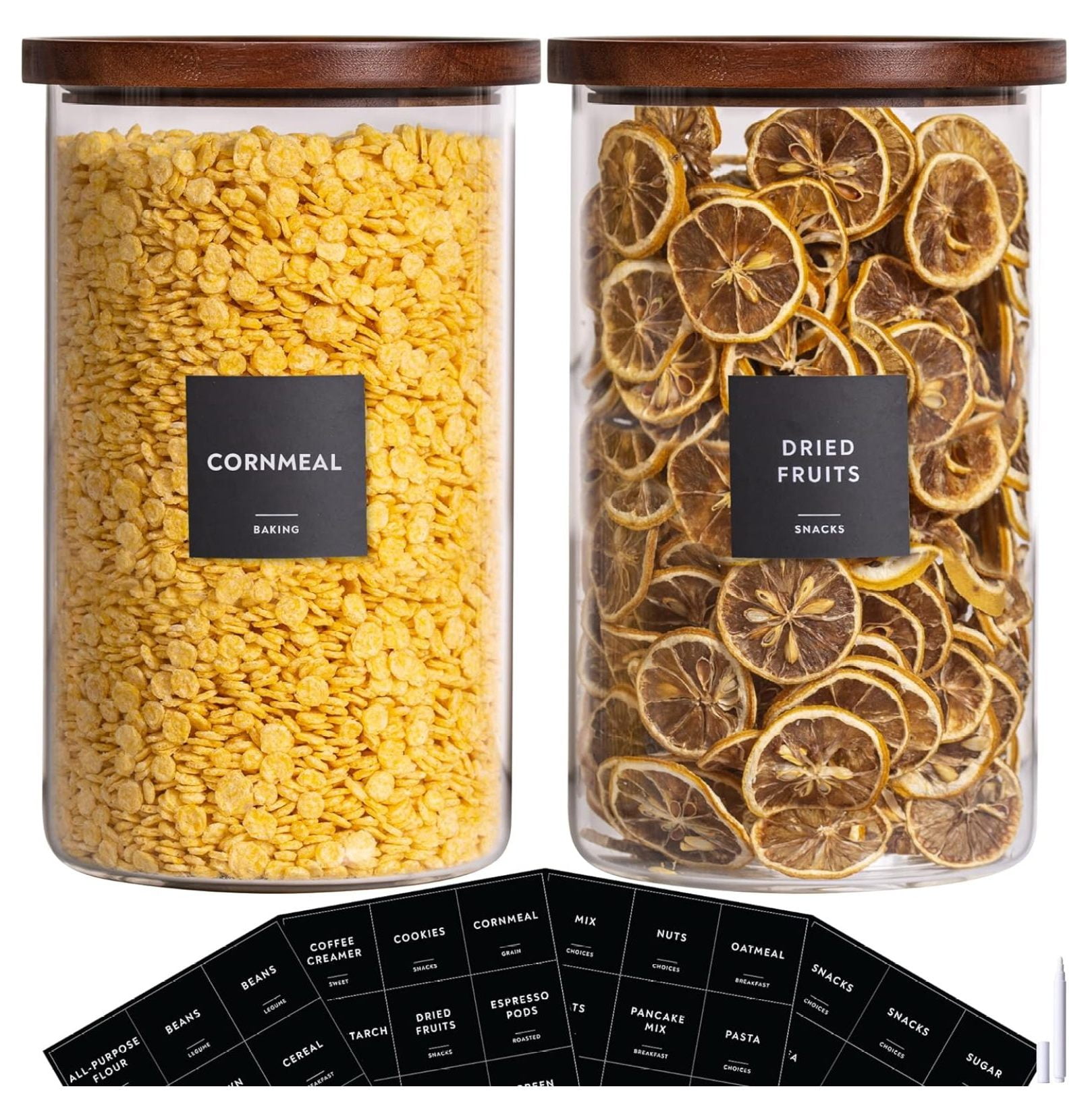 Drevy 1-Gallon 2Pack Glass Jar Canisters with Minimalist Labels, 136oz ...