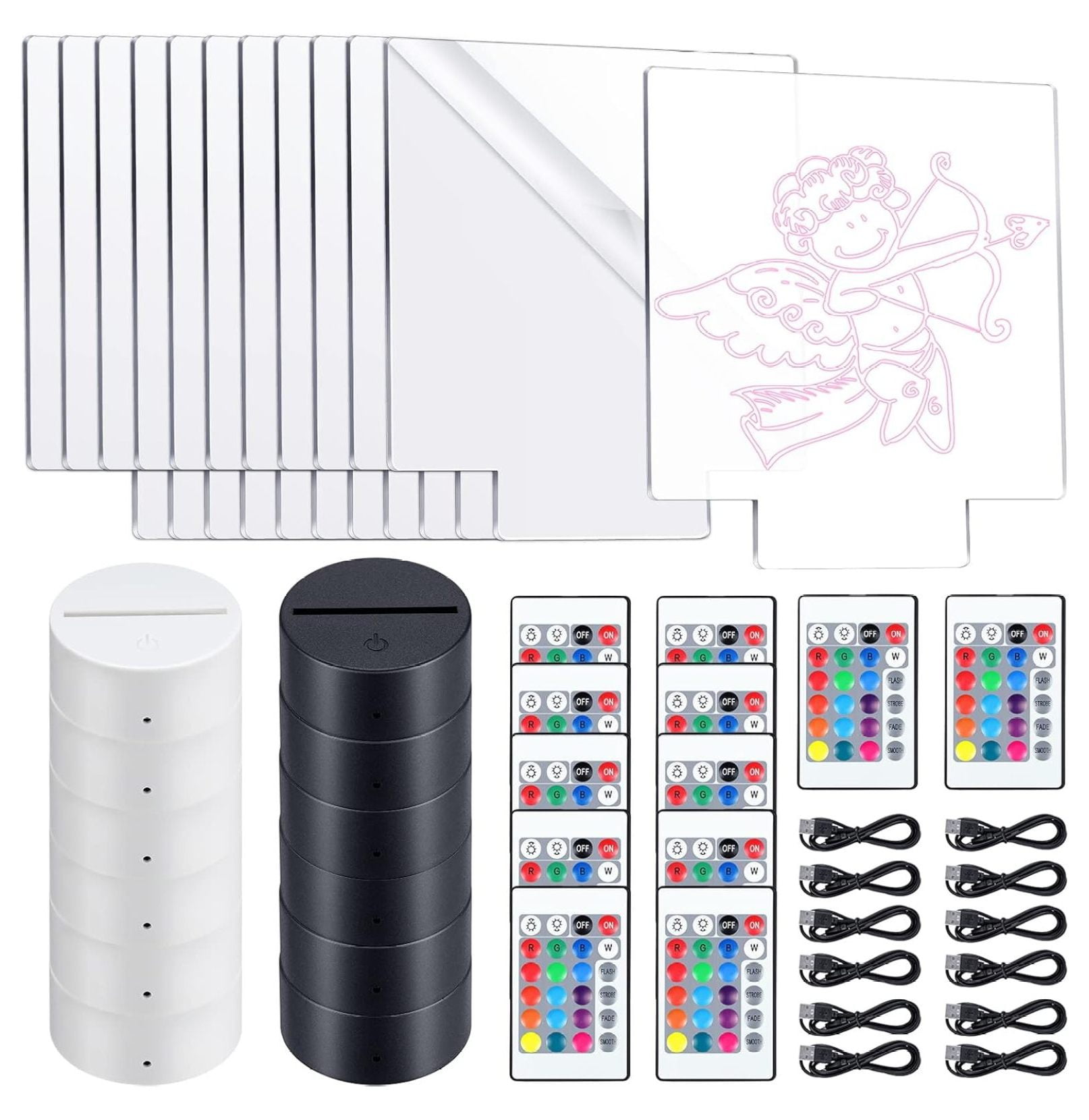 Drevy 12 Pieces LED Light Display Base with Clear Square Sheet 3D Night ...