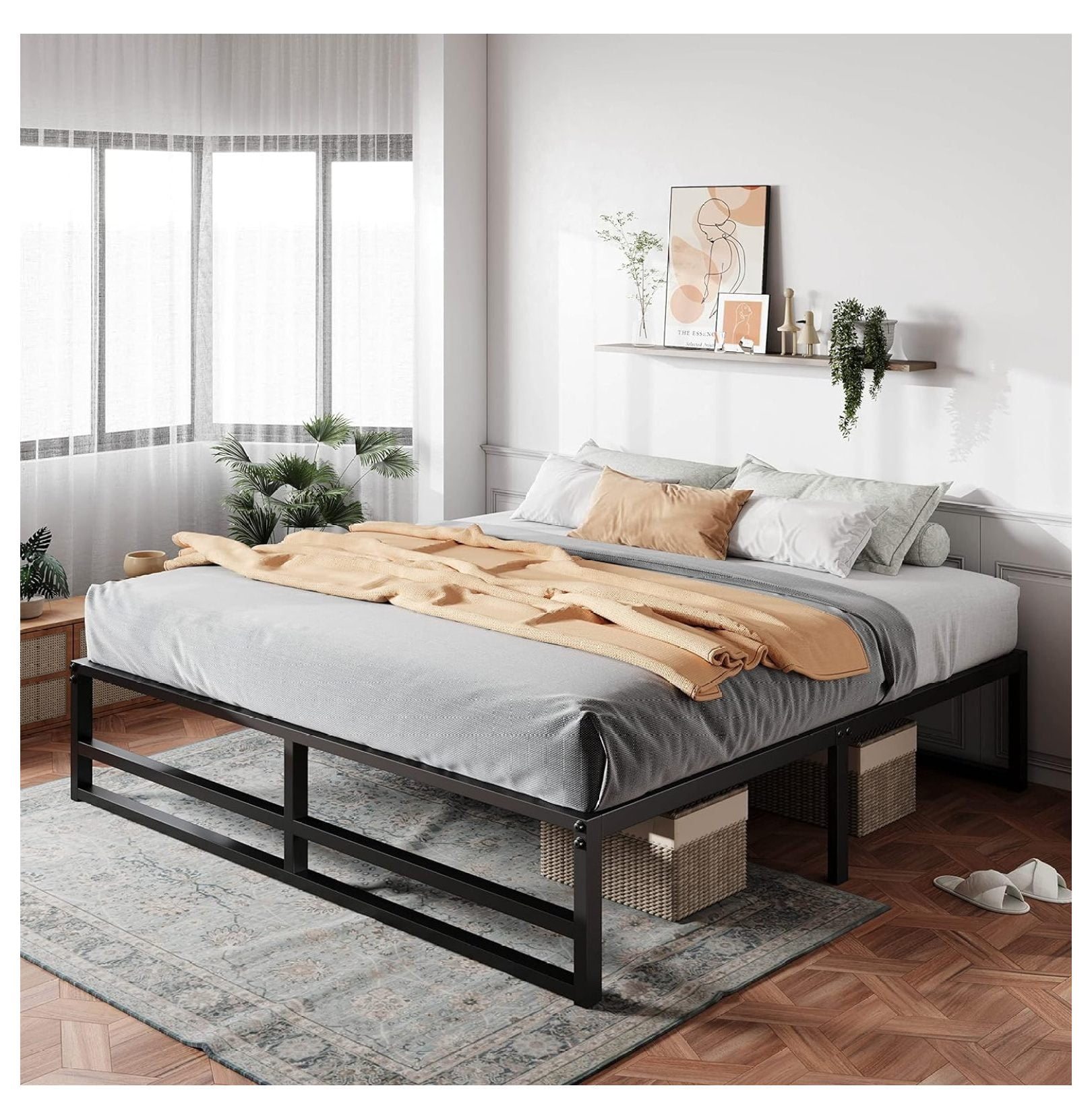 Drevy 14'' Metal Platform King Bed Frame with Strong Steel Slats ...