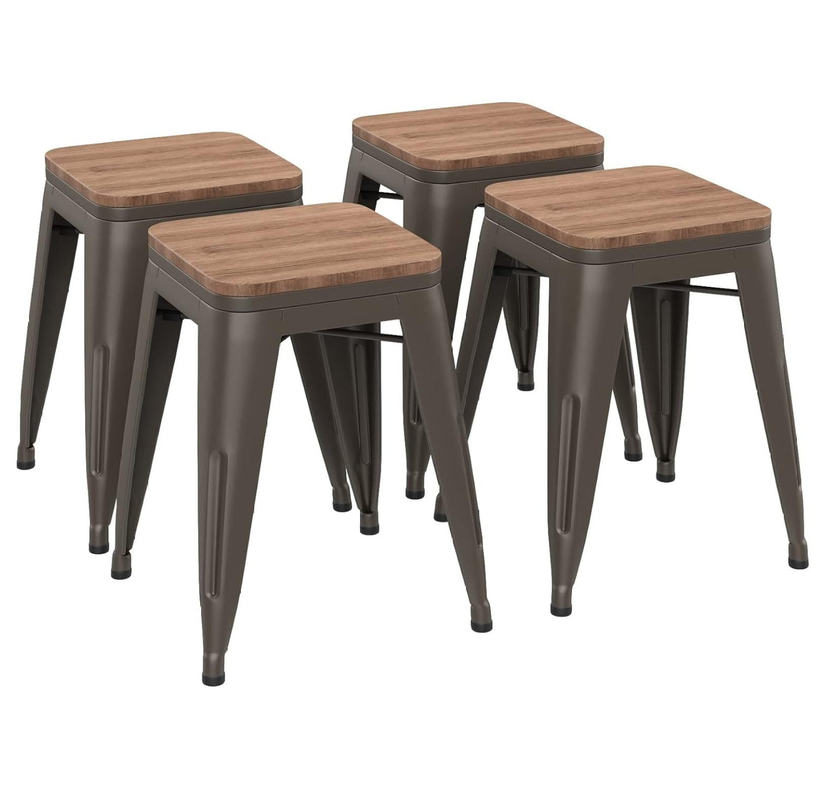 Drevy 18 Inch Stools Set of 4,Industrial Metal Dining Chair with Wooden ...
