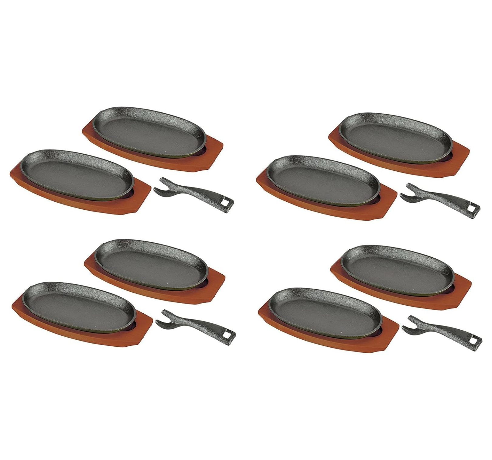Drevy 1809, Sizzling Steak Plate Set with Wooden Base Cast Iron Fajita ...