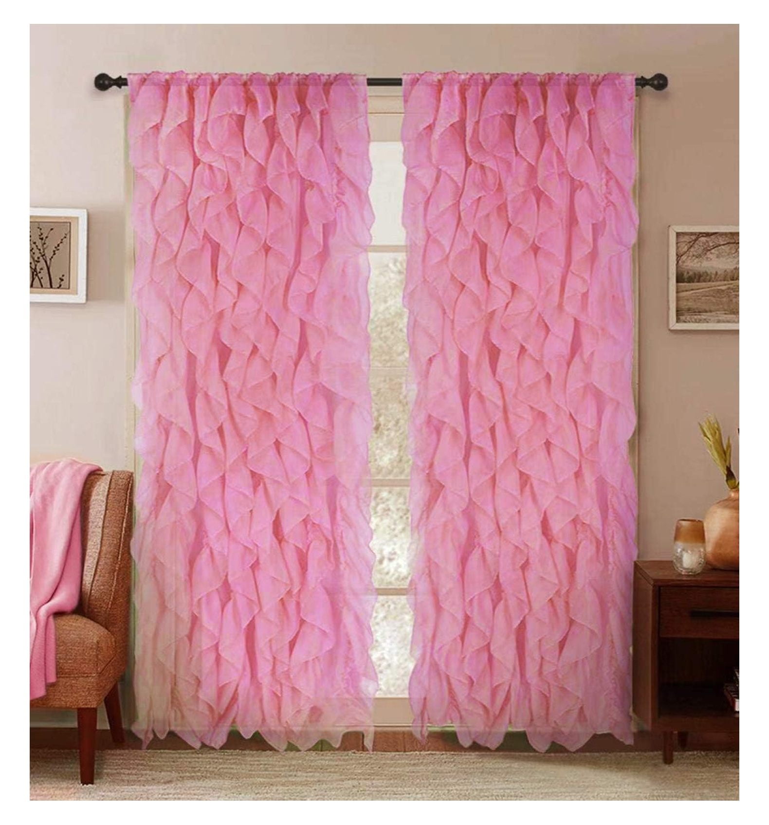 Drevy 2 Curtain Panels, Ruffle 84" Curtain Panels, Sheer Voile Vertical ...