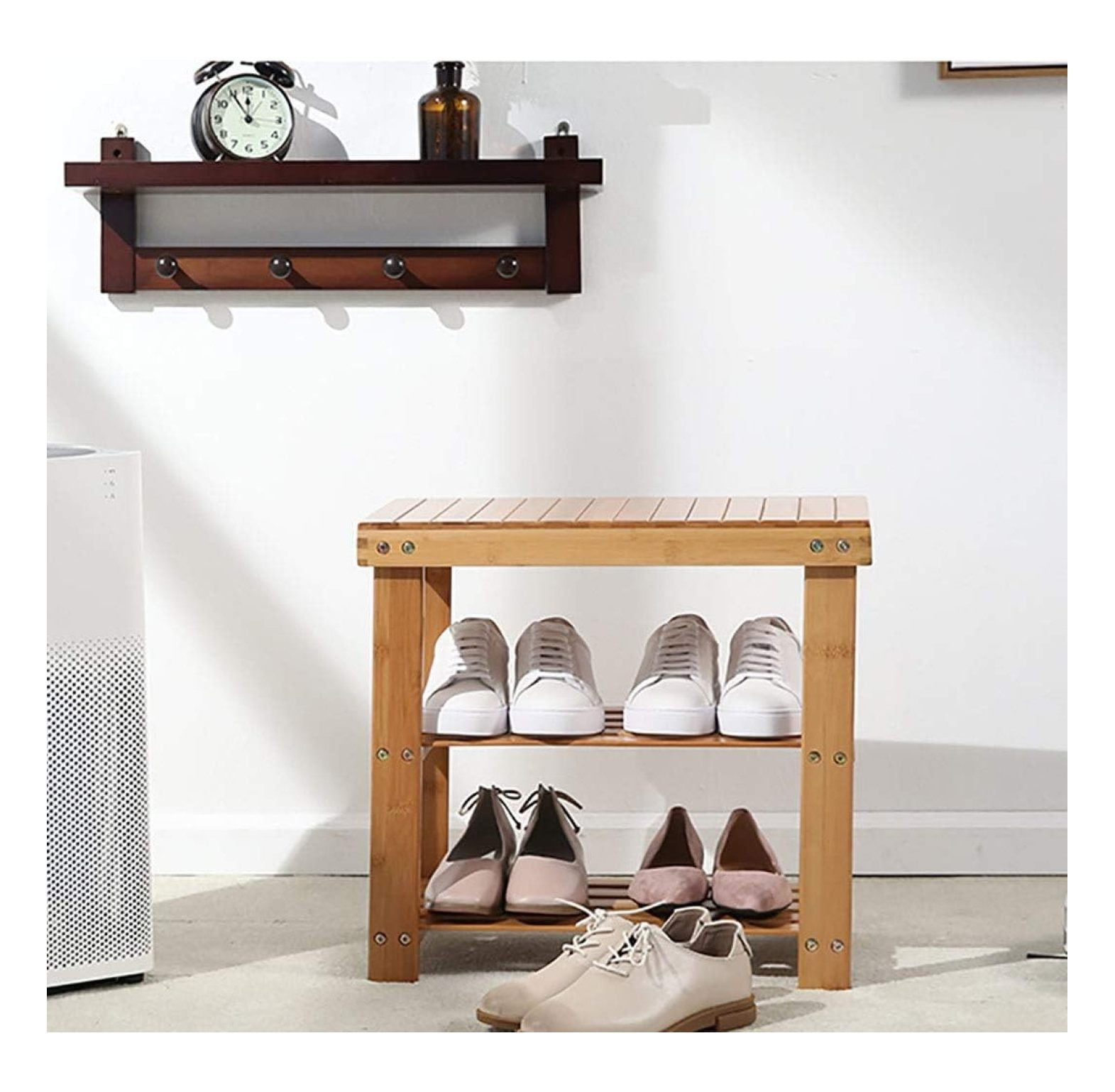 Drevy 2-Tier Bamboo Shoe Bench Rack Shoe Storage Organizer Seat ...