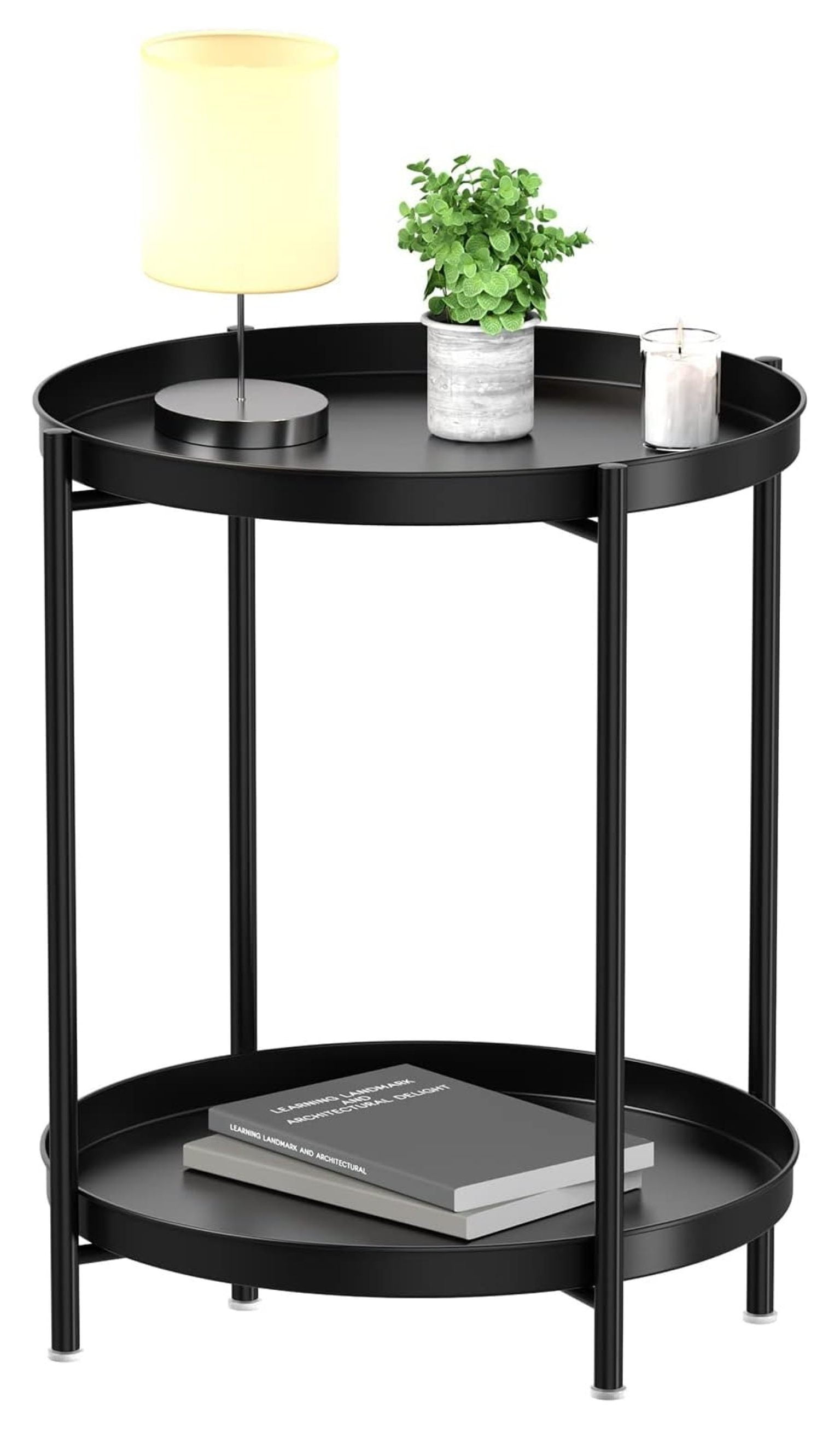 Drevy 2 Tier End Table - Metal Side Table Waterproof Small Sofa Coffee ...