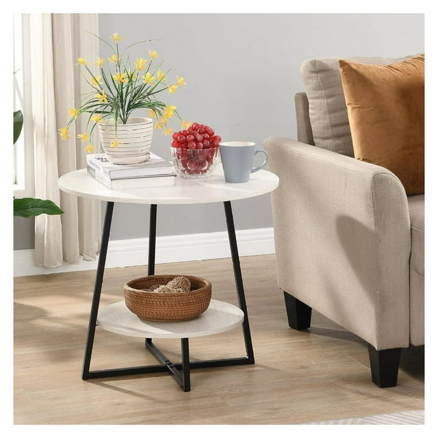 Drevy 22" Small Tall Round Accent End Tables Living Room Set, Wood Side ...