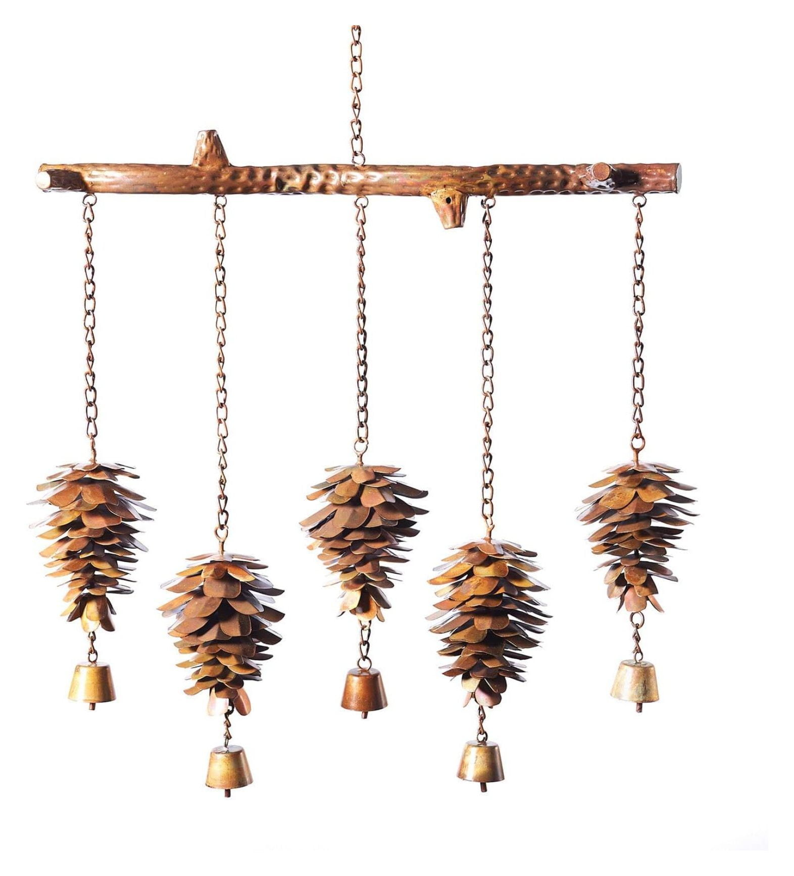 Drevy 23.5" Flamed Copper Metal Construction Pine Cone Wind Chimes ...
