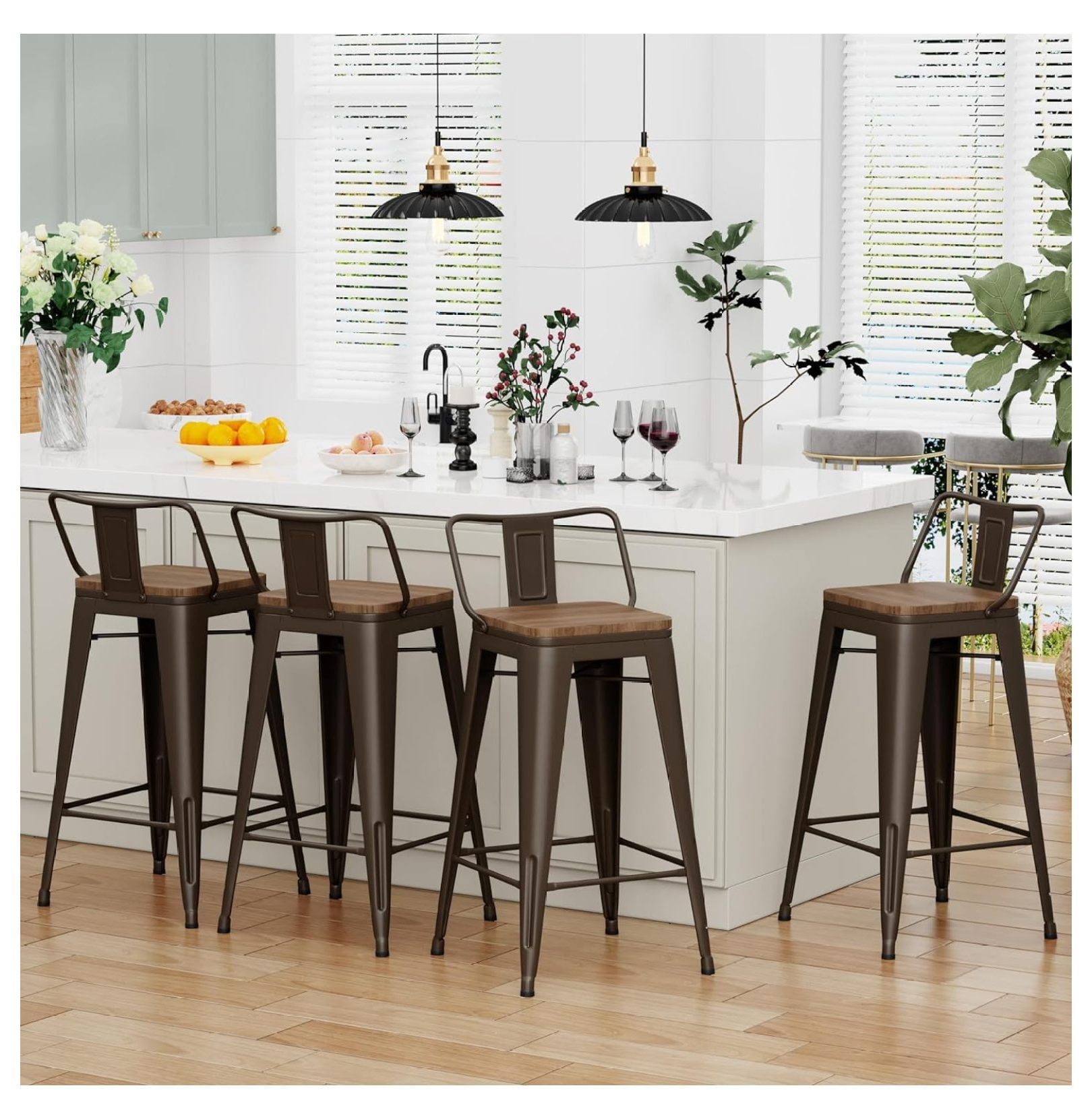 Drevy 24" Metal Bar Stools Set of 4 Industrial Counter Height Bar ...