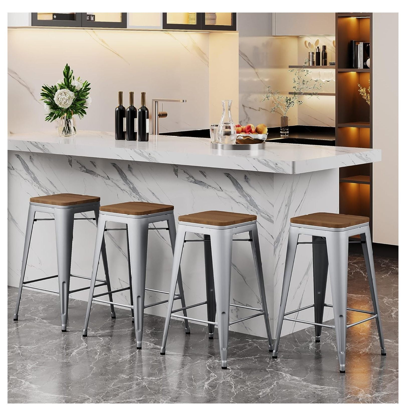 Drevy 24" Metal Counter Height Bar Stools Set of 4 Industrial Backless ...