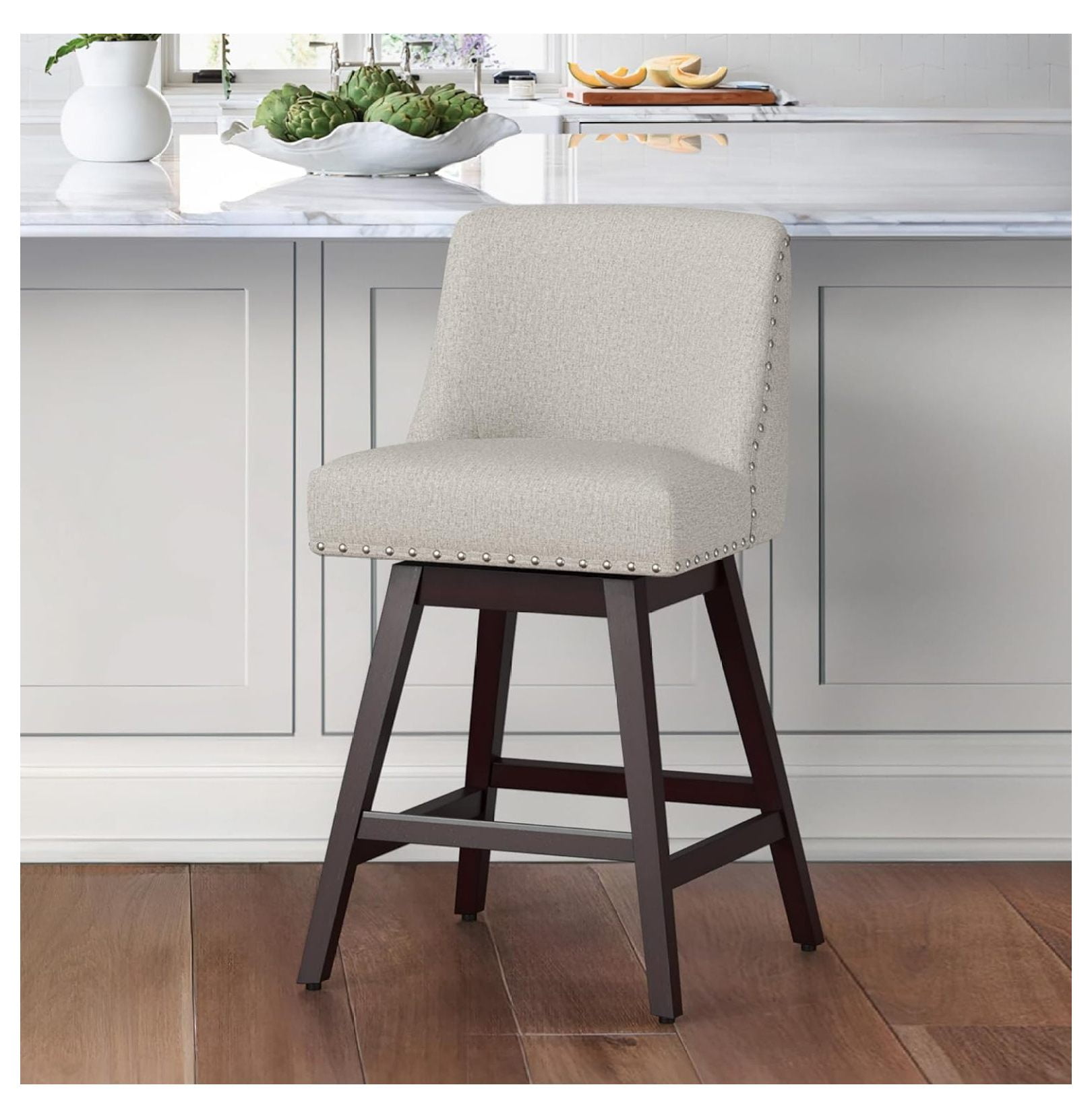 Drevy 26 Inch Bar Stools, Light Gray Swivel Counter Stools with Back ...