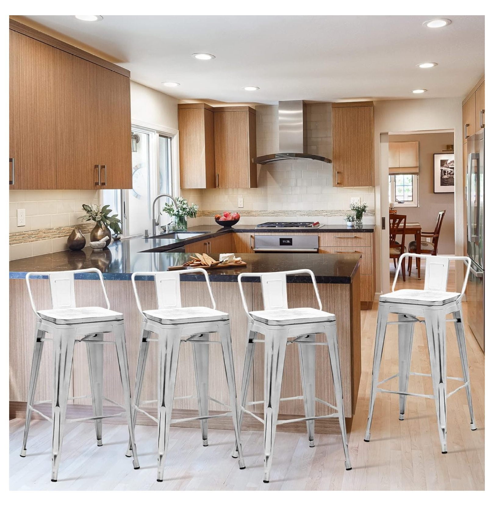 Drevy 26" Industrial Metal Bar Stools Set of 4 Counter Height Barstools ...