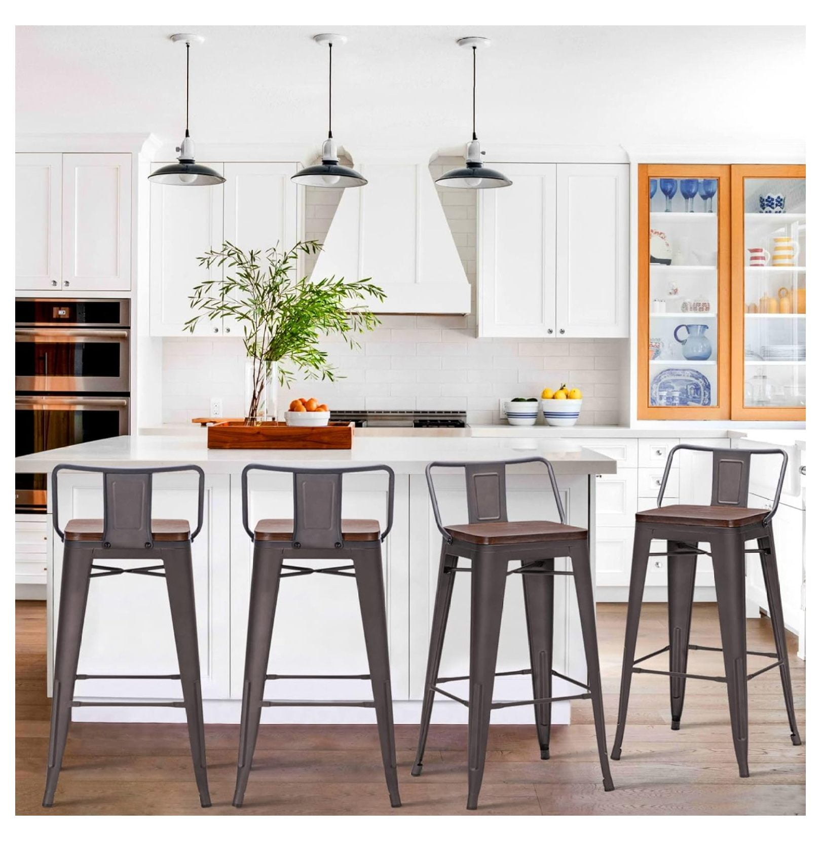 Drevy 26" Metal Bar Stools Set of 4 Industrial Counter Height Bar ...