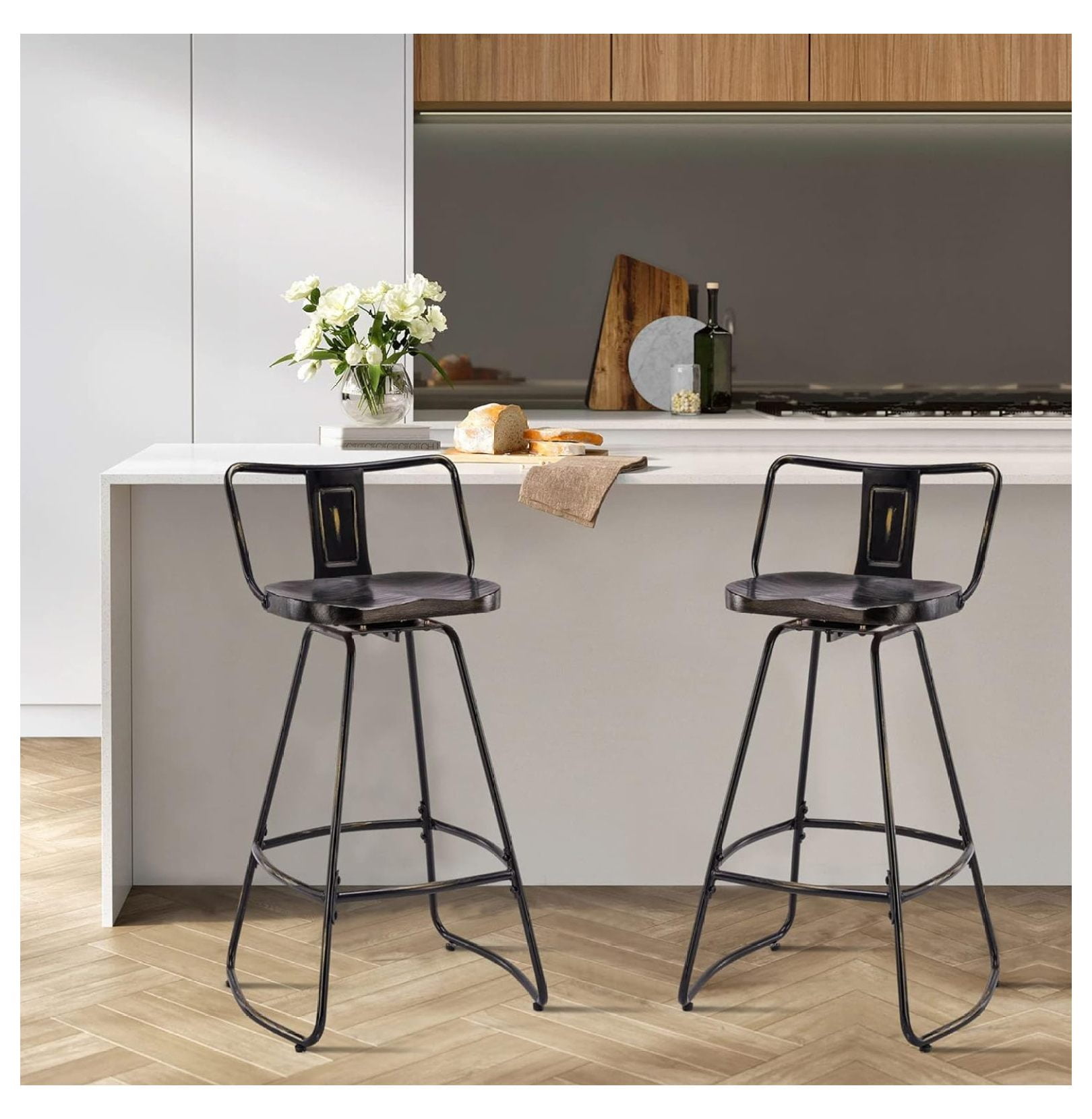 Drevy 26" Swivel Metal Bar Stools Set of 2 with Low Back Counter Height ...
