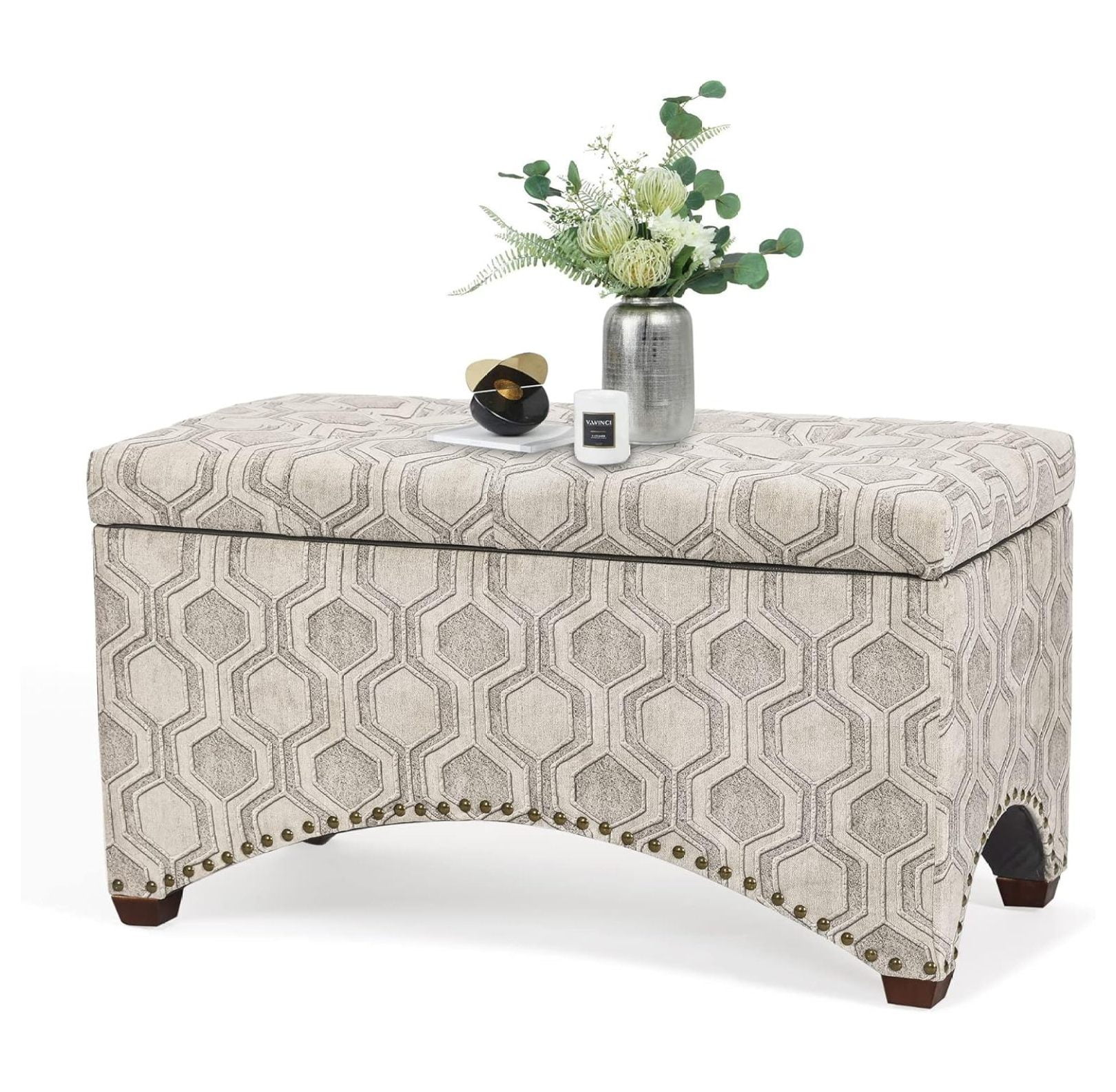 Drevy 29.8 inch Fabric Storage Ottoman Bench Footstool,Nailhead Trim ...