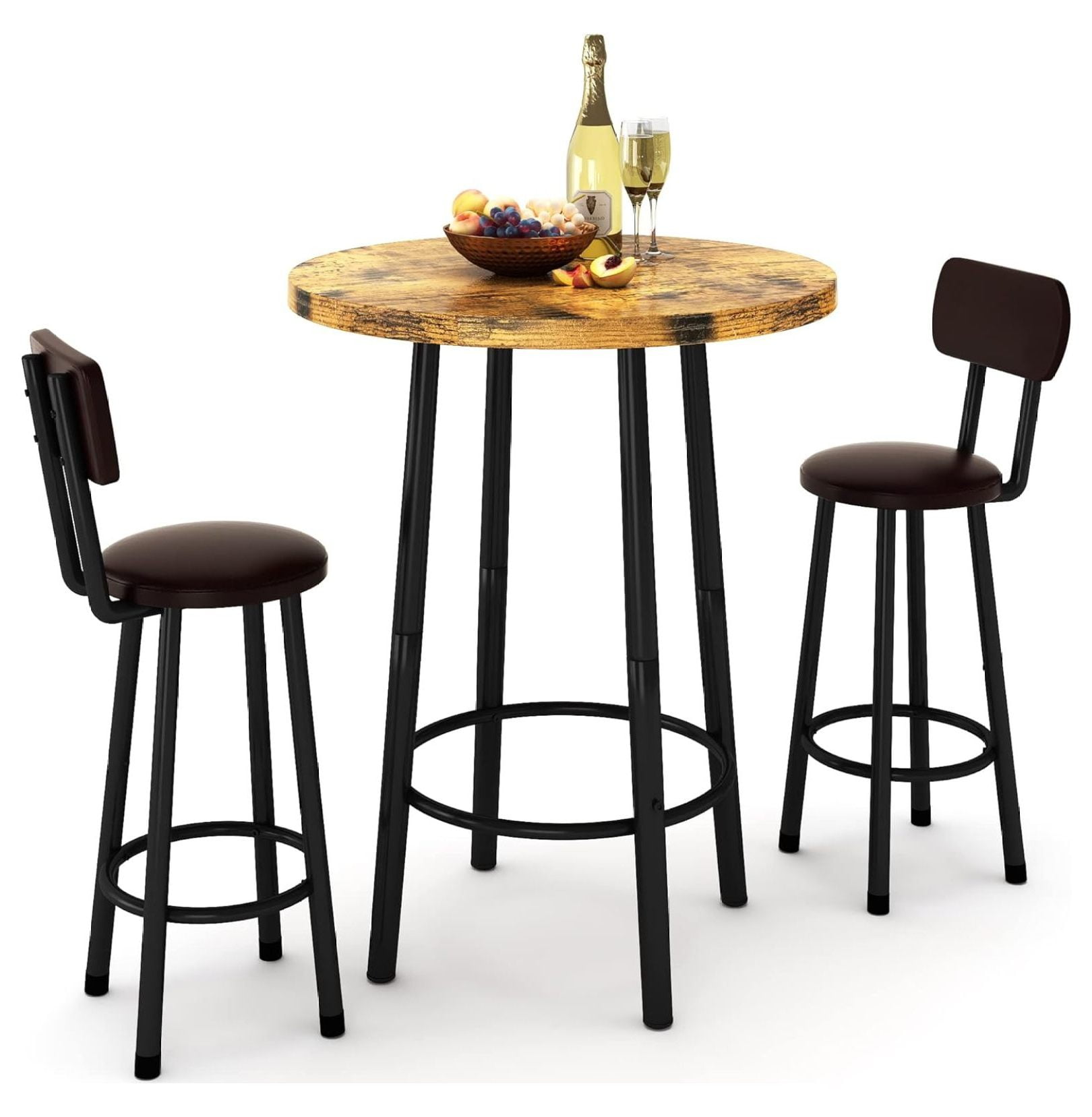 Drevy 3 Piece Pub Dining Set, Modern Round bar Table and Stools for 2 ...