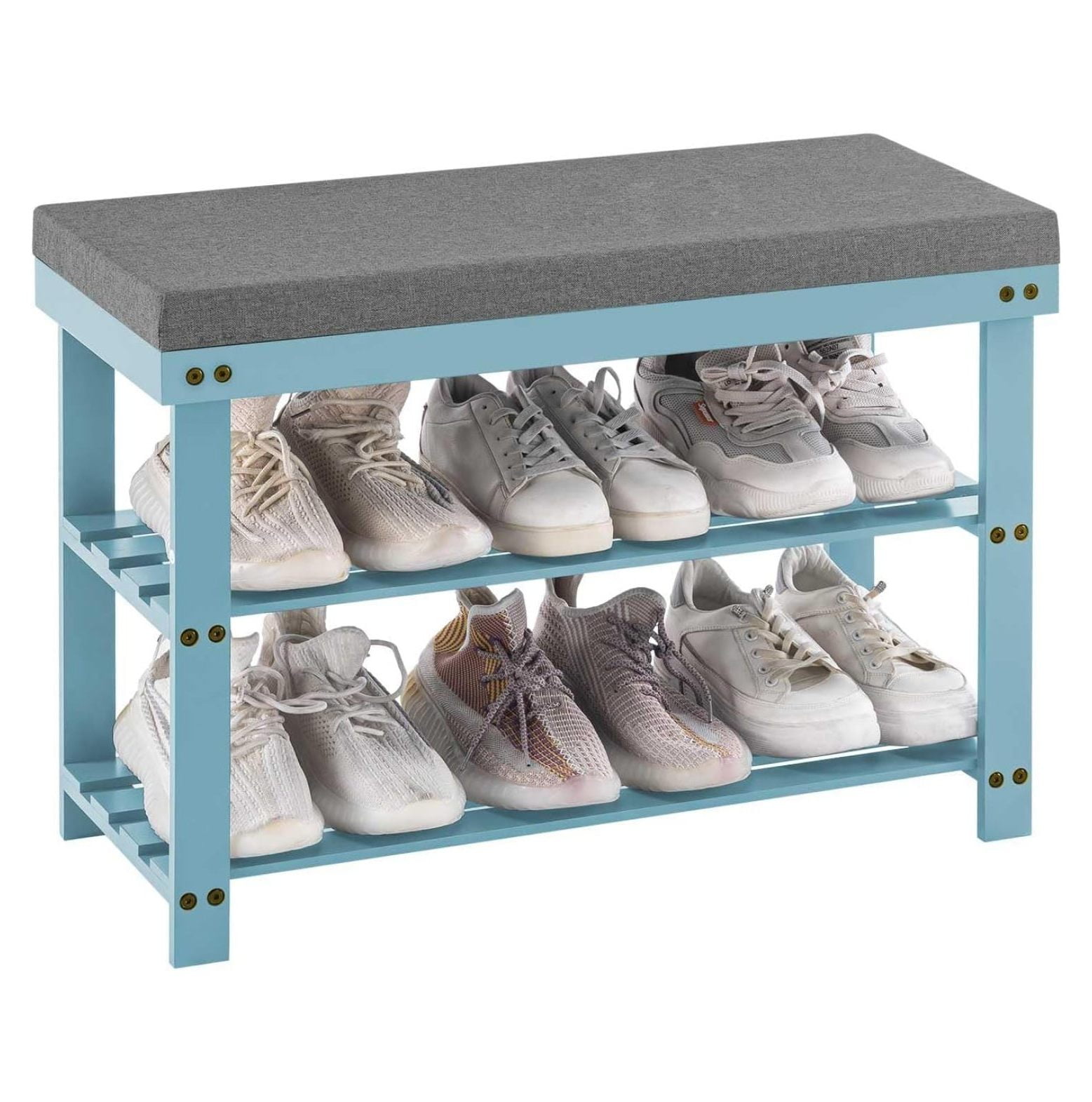 Drevy 3-Tier Shoe Rack for Entryway, Bamboo Shoe Bench with Cushion ...