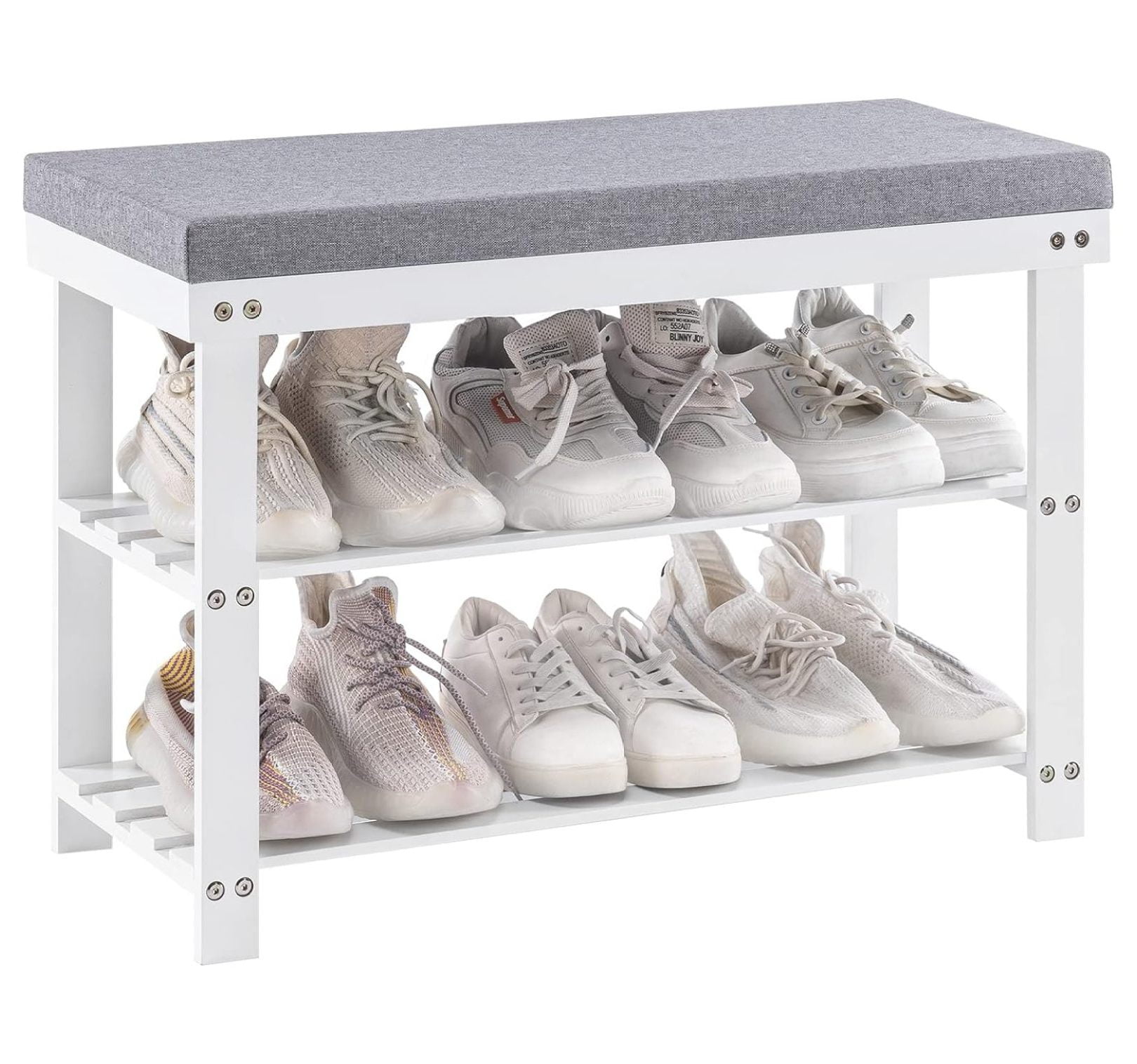 Drevy 3-Tier Shoe Rack for Entryway, Bamboo Shoe Bench with Cushion ...