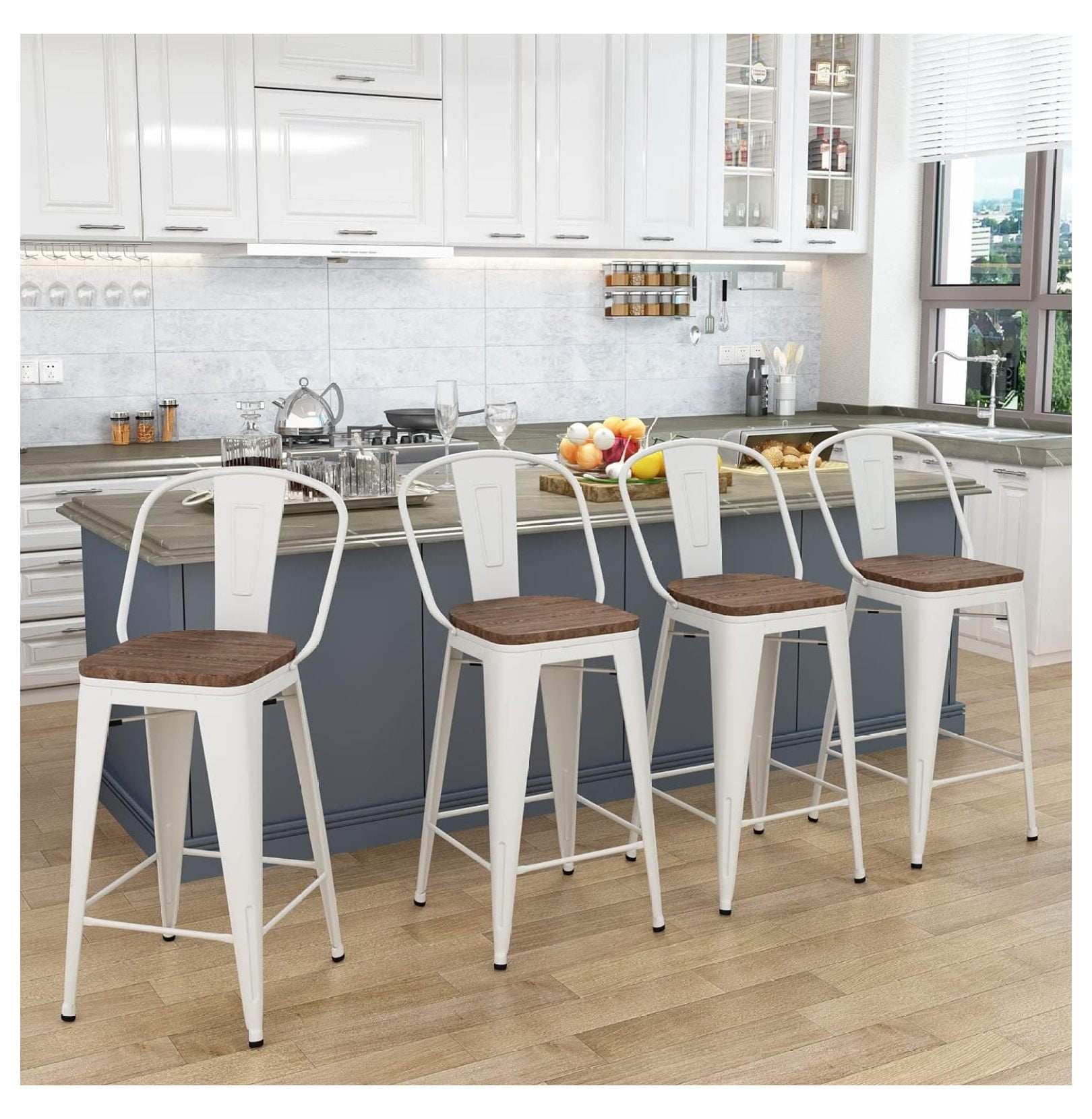 Drevy 30 inch Bar Stools Set of 4 Farmhouse Bar Height Stools High Back ...