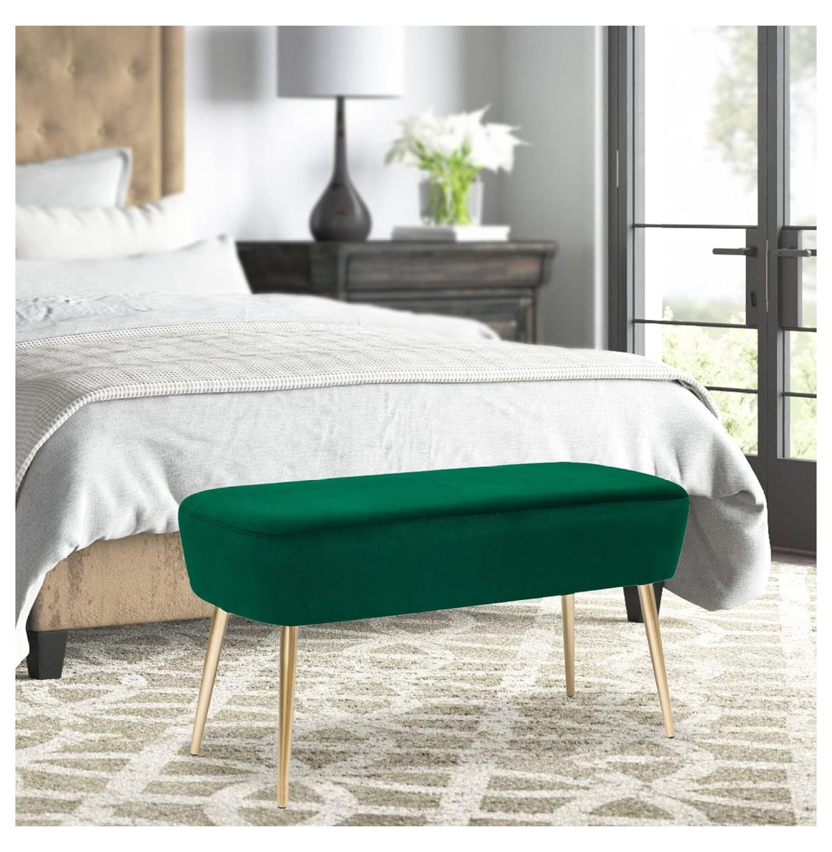 Drevy 35" Length Velvet Bedroom Bench, End Bed Ottoman Bench with ...