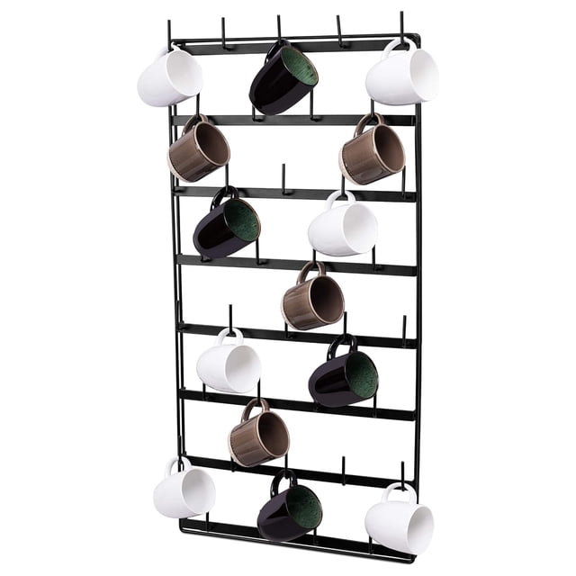 Drevy 36 Peg Mug Rack for Wall - 8 Tier Coffee, Tea Cup Storage Holder ...